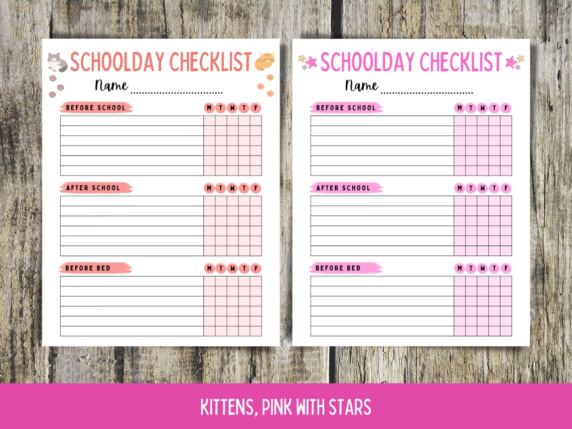 Kids Schoolday Checklist Editable School Schedule Printable - Etsy
