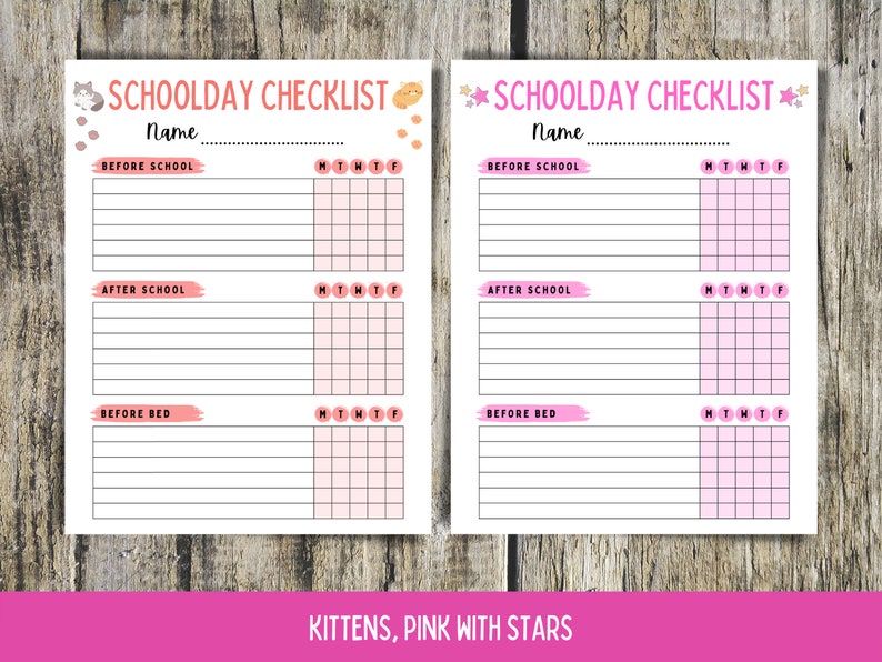 Kids Schoolday Checklist, Editable School Schedule, Printable Kids ...