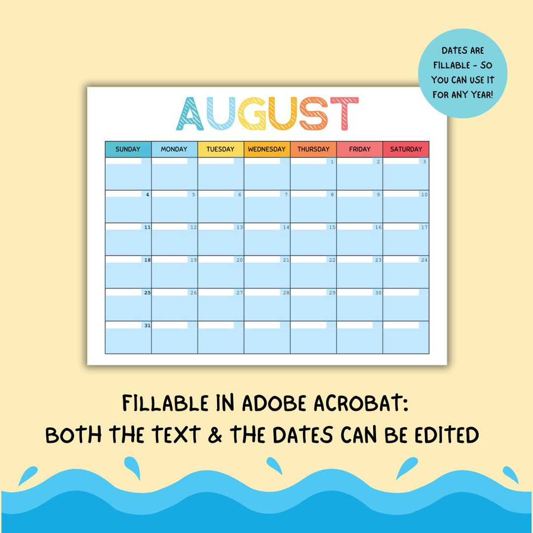 Summer 2025 Calendar Printable: Editable Kids Planner (PDF) - Etsy