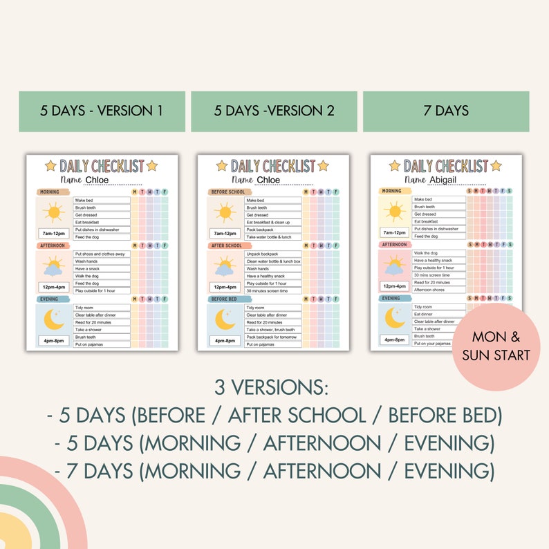Editable Kids Daily Checklist: Boho Pastel Chore Chart (PDF) - Etsy