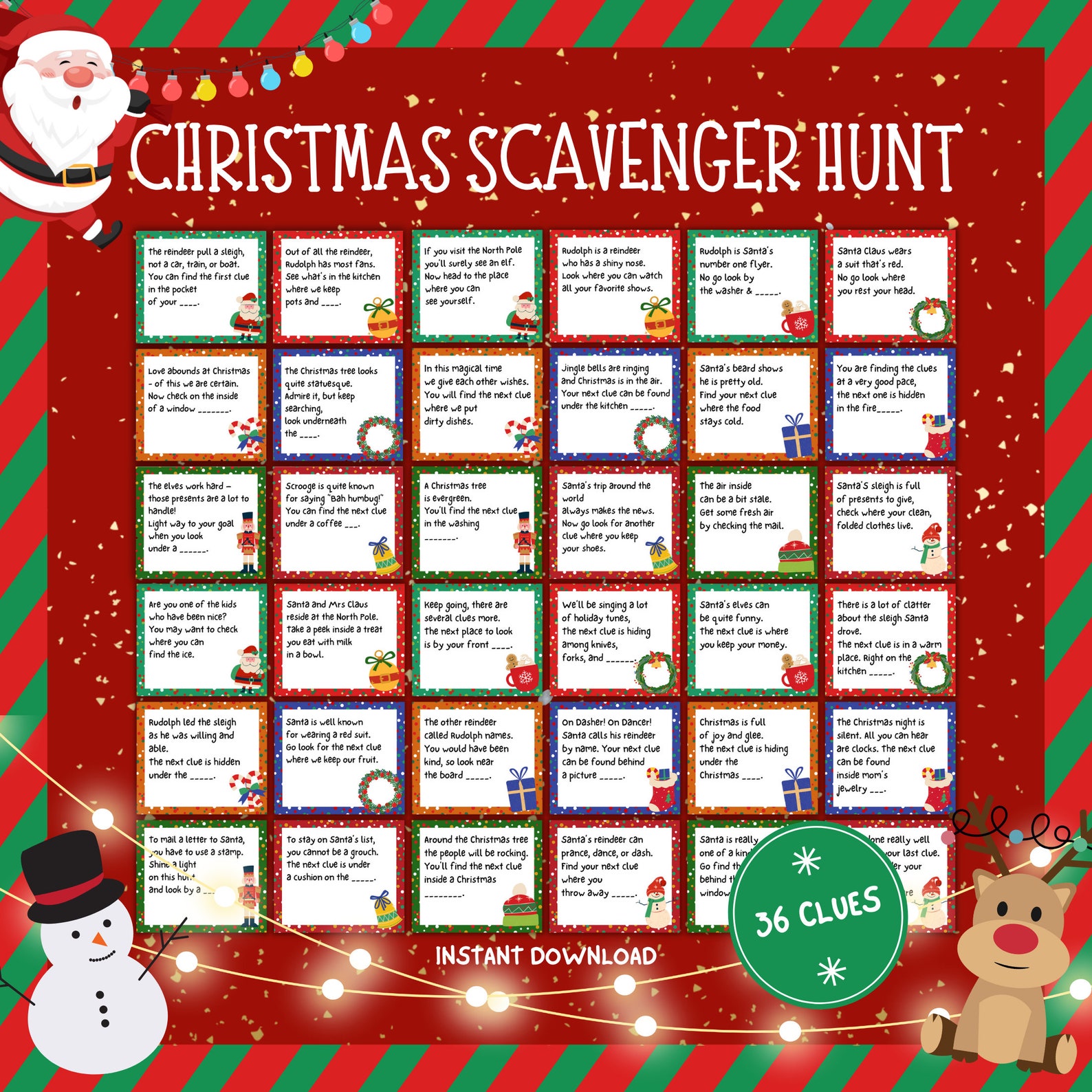 Christmas Scavenger Hunt Riddles, Printable Christmas Games, Party ...