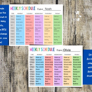 Kids Weekly Planner Printable, Kids Weekly Schedule, Editable Weekly ...