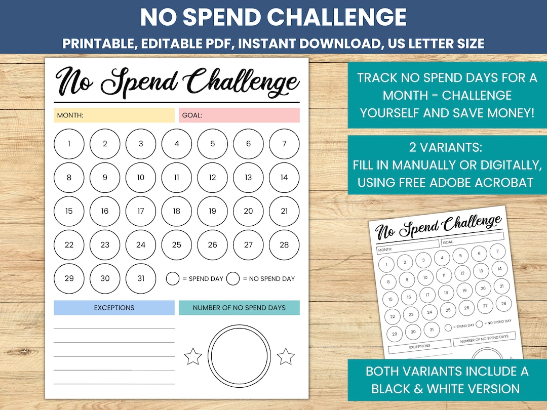 No Spend Challenge Printable: Editable Budget Tracker (PDF) - Etsy