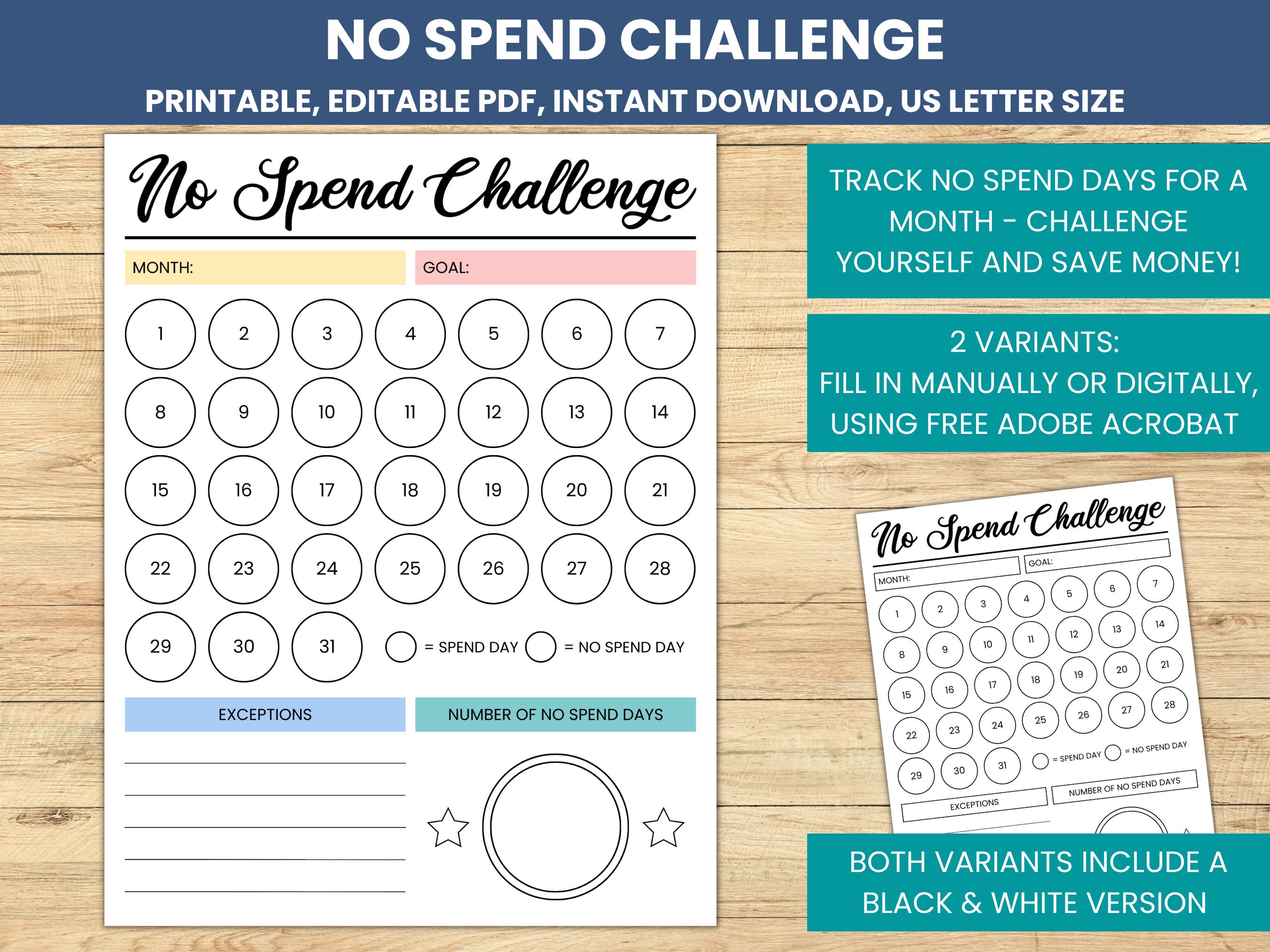 No Spend Challenge Printable: Editable Budget Tracker (PDF) - Etsy