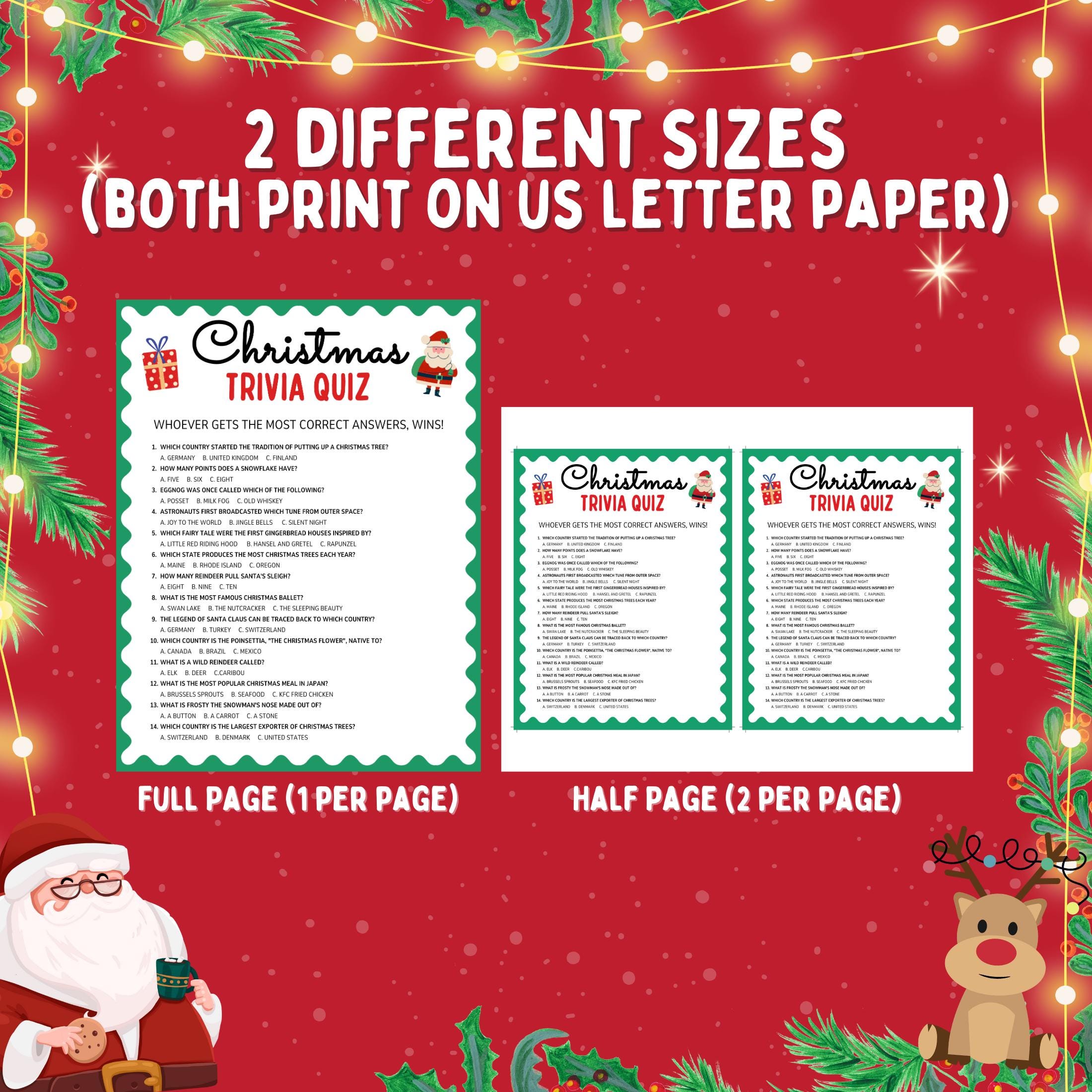Christmas Trivia Quiz Game, Printable Christmas Family Game, Festive ...