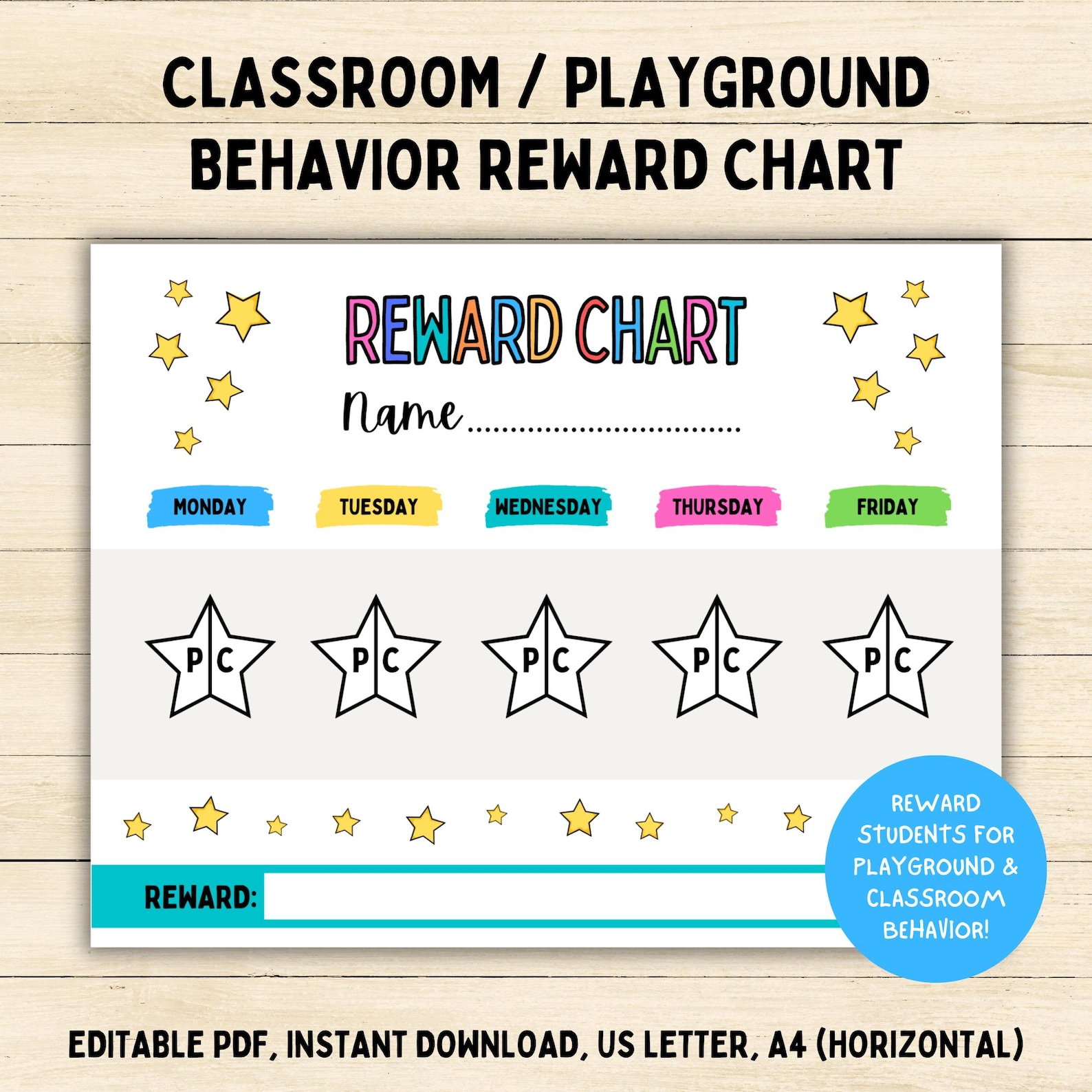Classroom / Playground Behavior Reward Chart, Printable Reward Chart ...