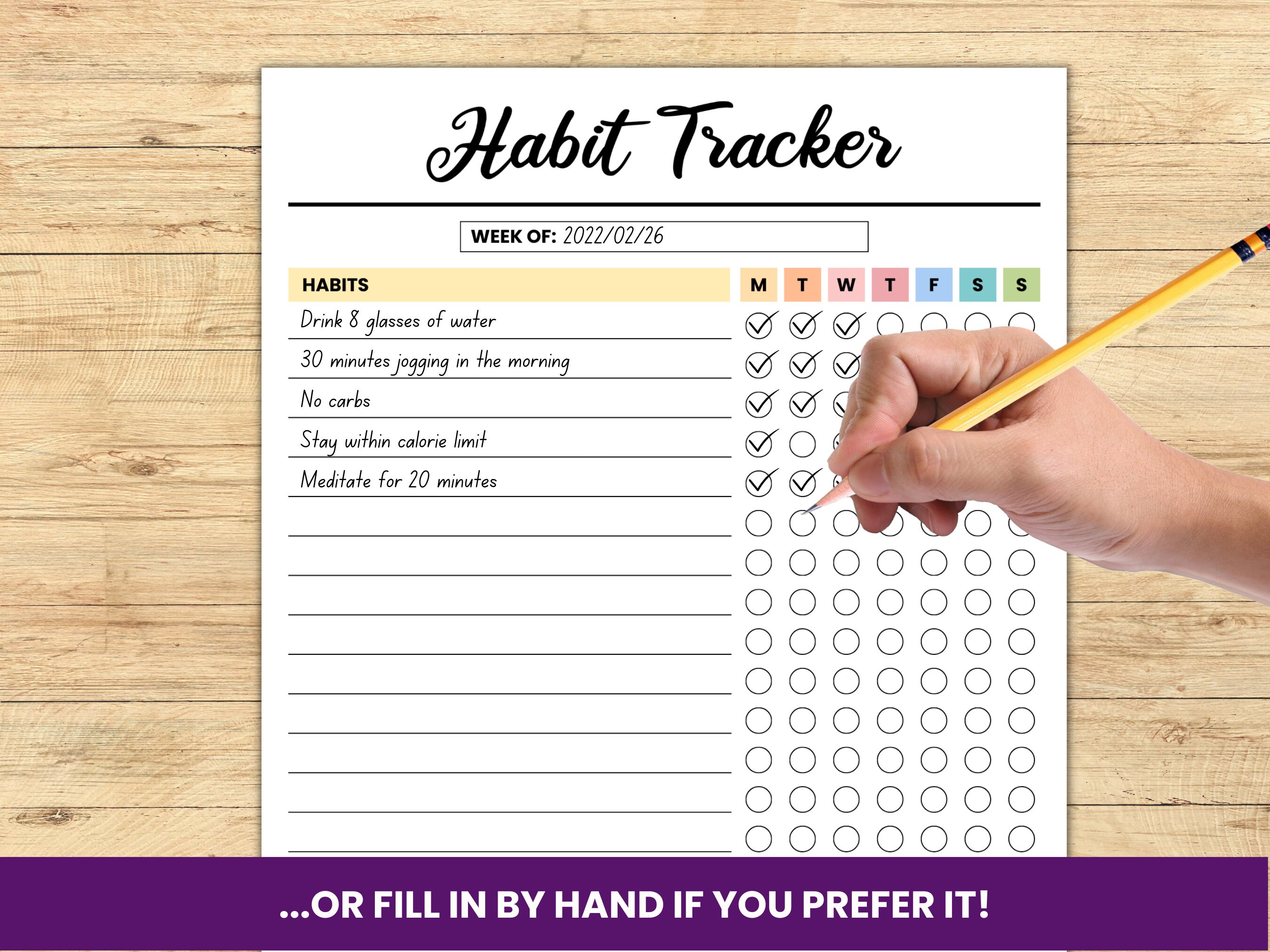 Weekly Habit Tracker, Printable Habit Tracker, Editable Template ...