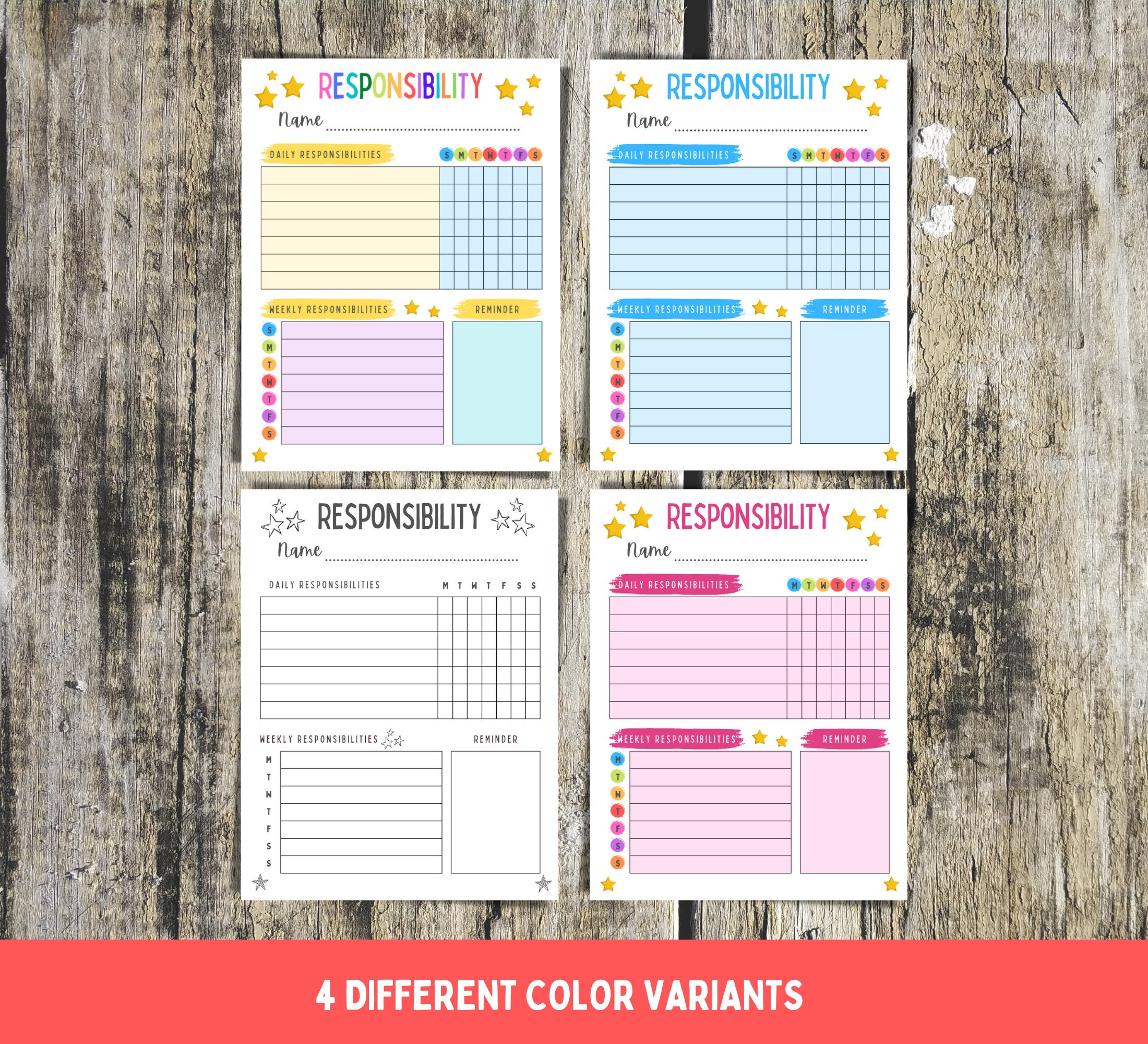 Printable Kids Chore Chart: Editable Responsibility Chart (digital PDF ...