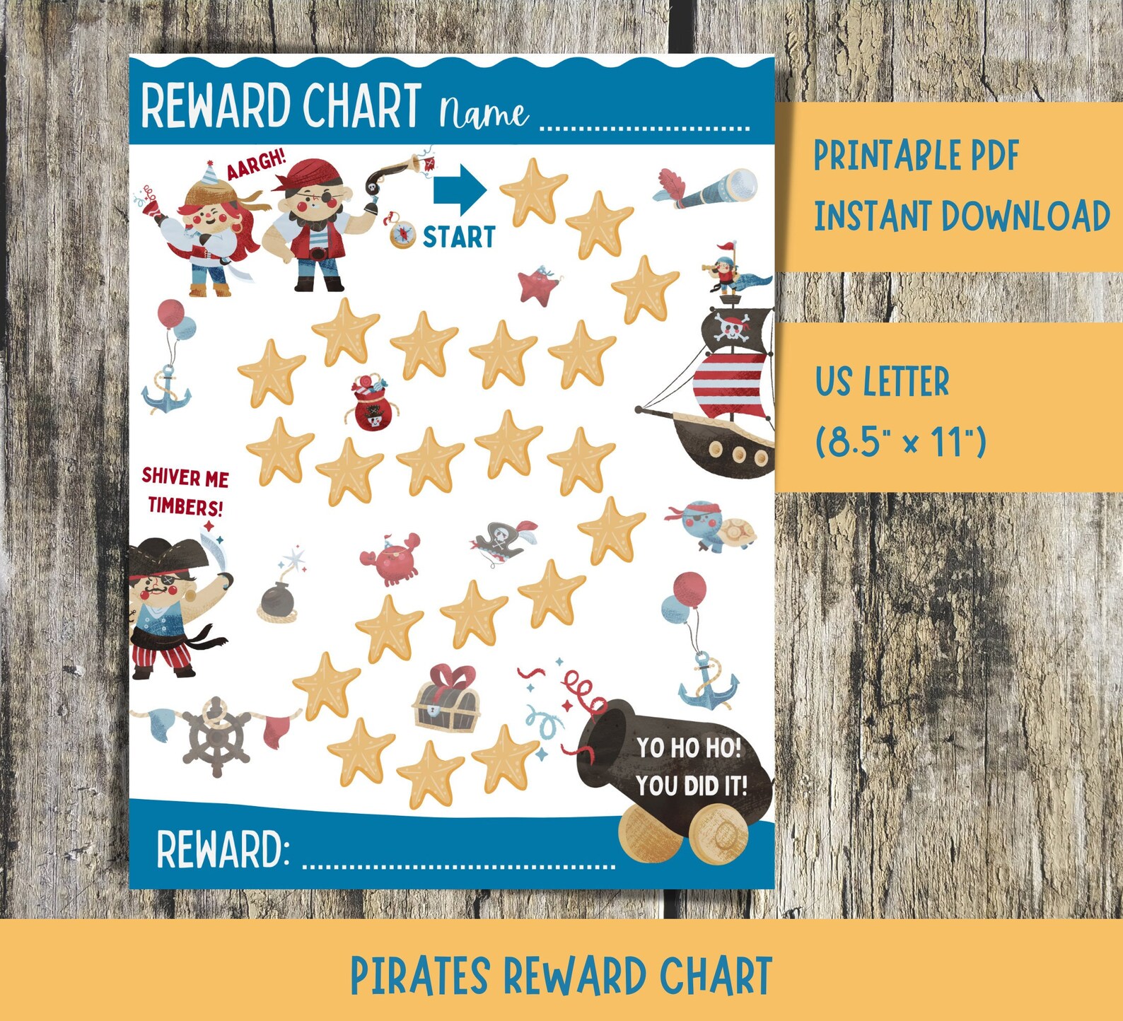 Pirates Reward Chart for Kids, Printable Toddler Sticker Chart ...