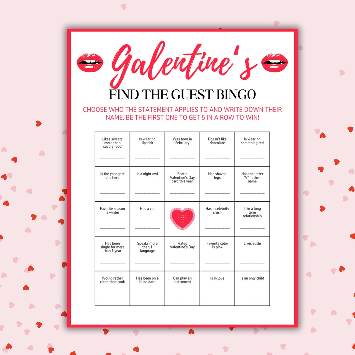 Galentine's Day Find the Guest Bingo Game (printable) - Etsy