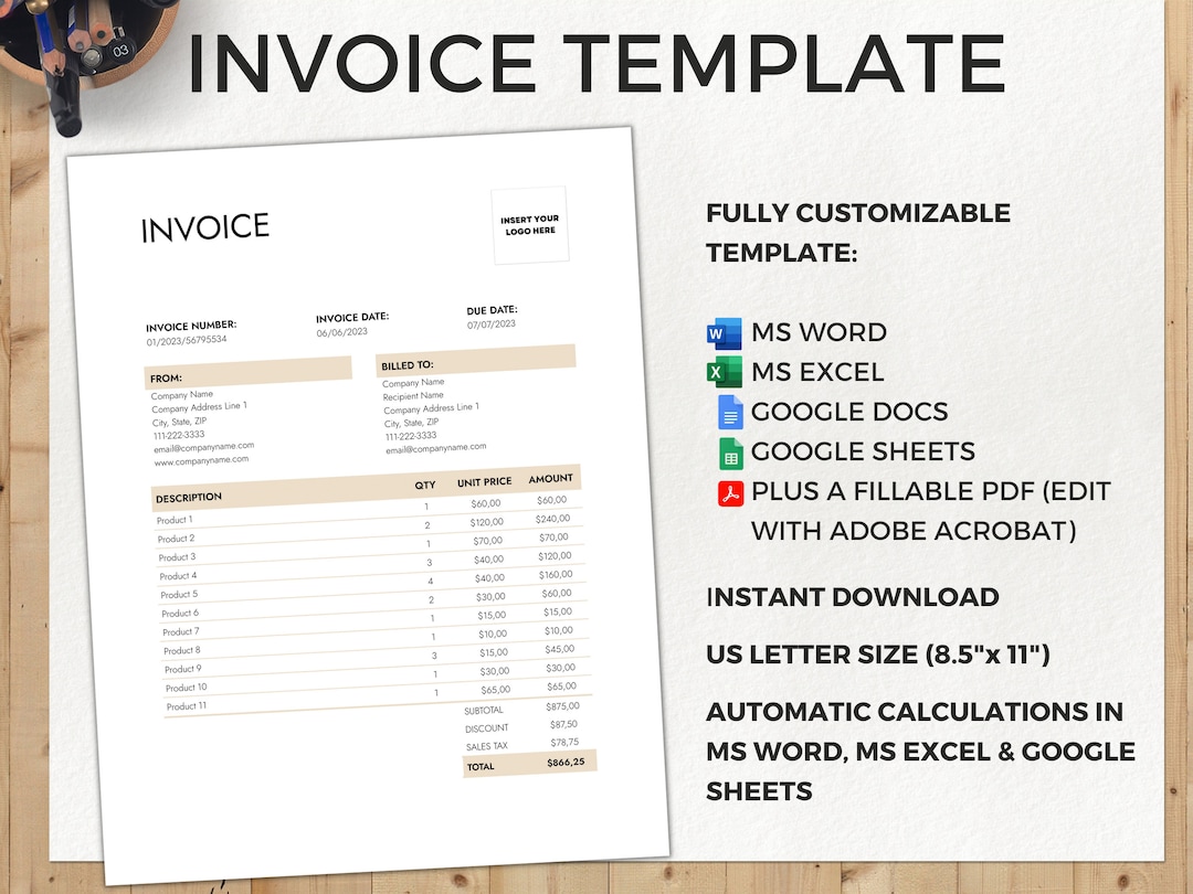 Invoice Template for Small Business, Printable, Digital Download ...
