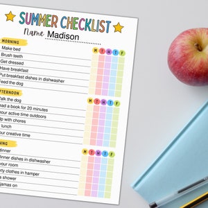 Printable Summer Checklist for Kids, Editable Kids Responsibility Chart ...