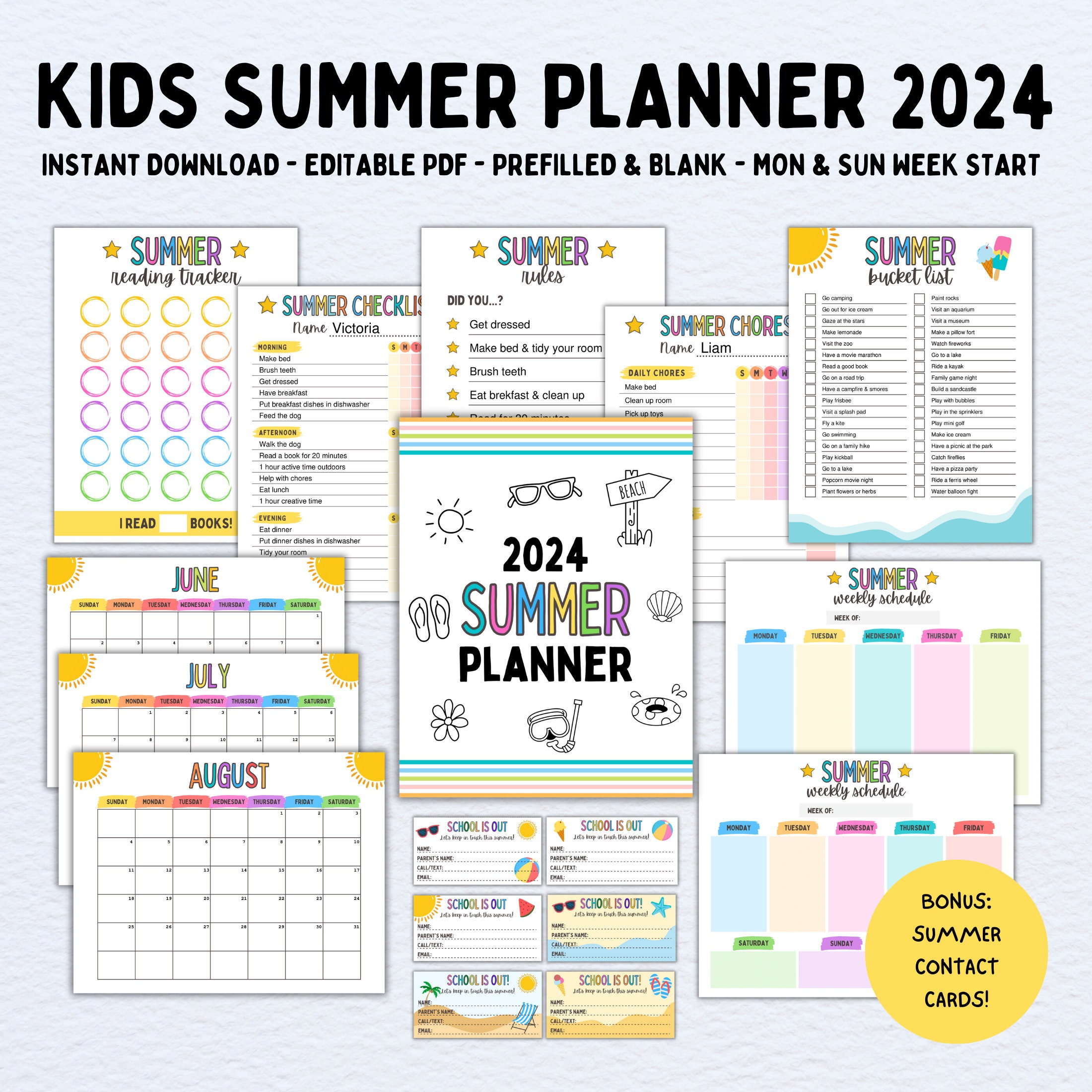 Printable 2024 Kids Summer Planner, Editable Summer Schedule, Bucket ...