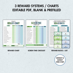 Editable Kids Chore Charts, Allowance Tracker, Schoolday Routine, Daily ...