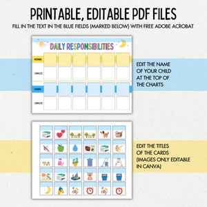 Kids Visual Routine Cards & Chart, Printable Daily Routine, Editable ...