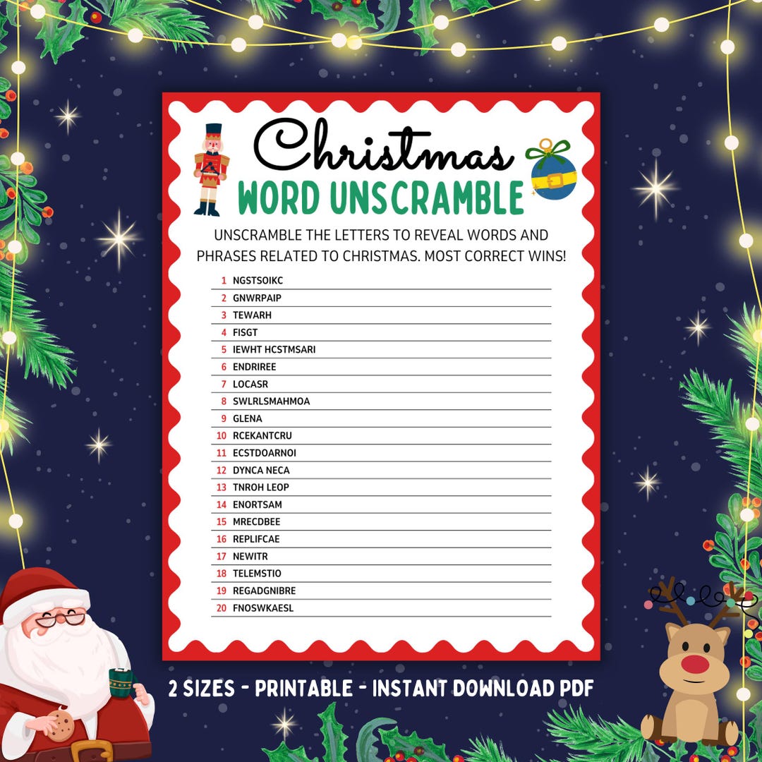 Christmas Word Unscramble Game, Printable Holiday Activity (PDF) - Etsy UK