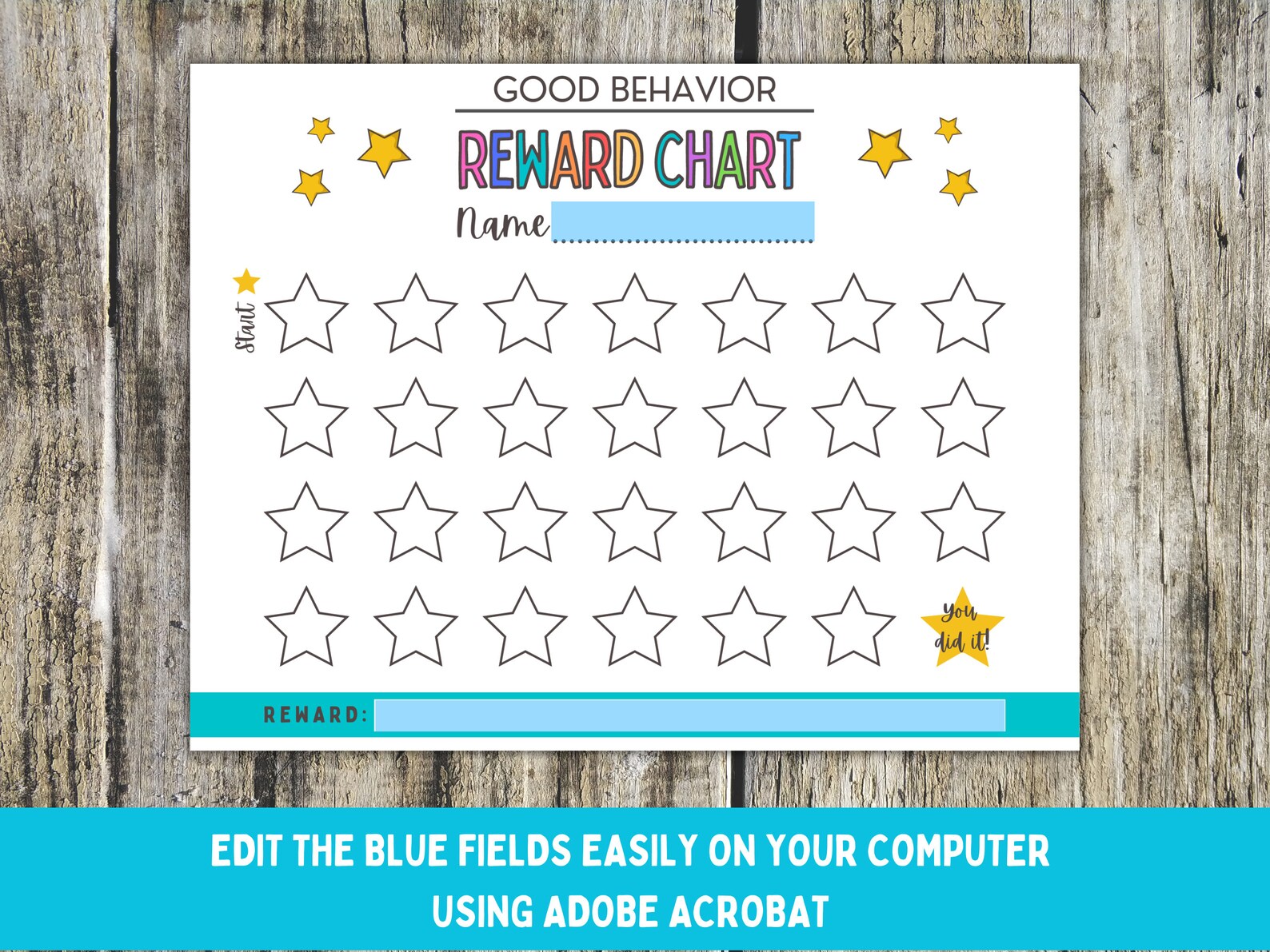 Editable Behavior Reward Chart for Kids: Printable Star Tracker ...