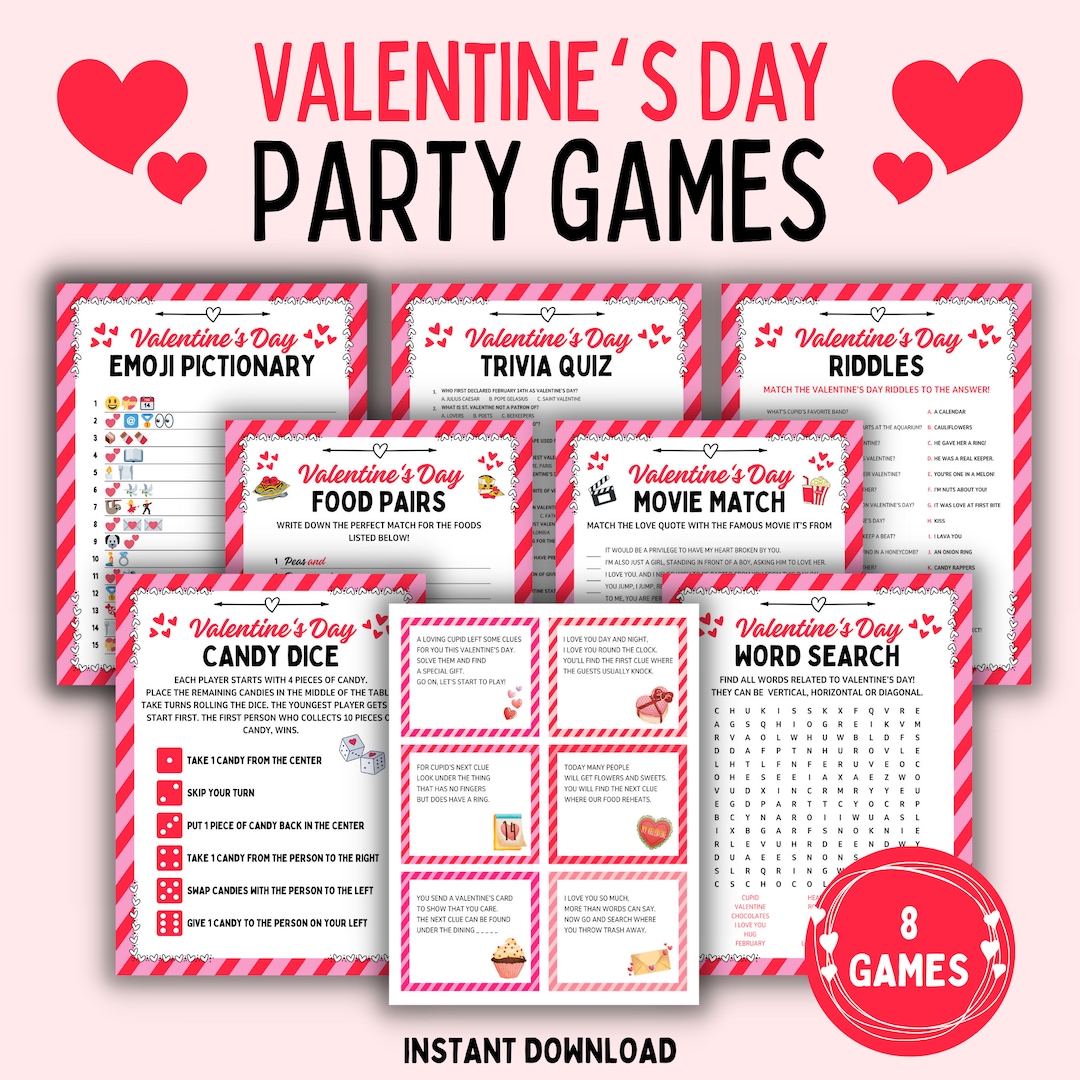 Printable Valentines Games, Valentines Party Games, Valentines Day ...