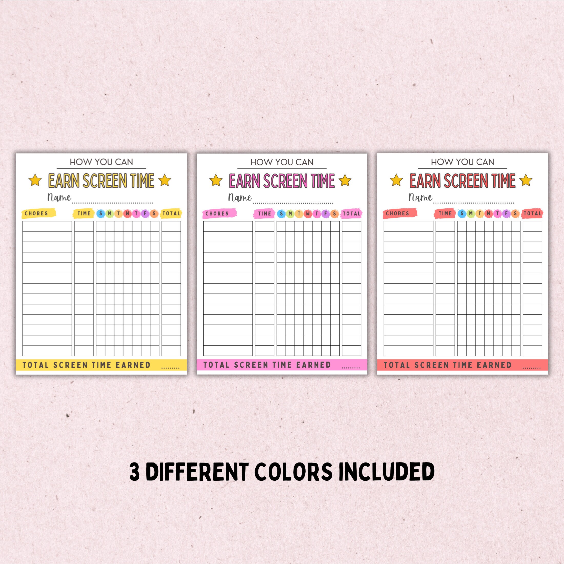 Printable Kids Screen Time Chart, Screentime Checklist, Editable Earn ...