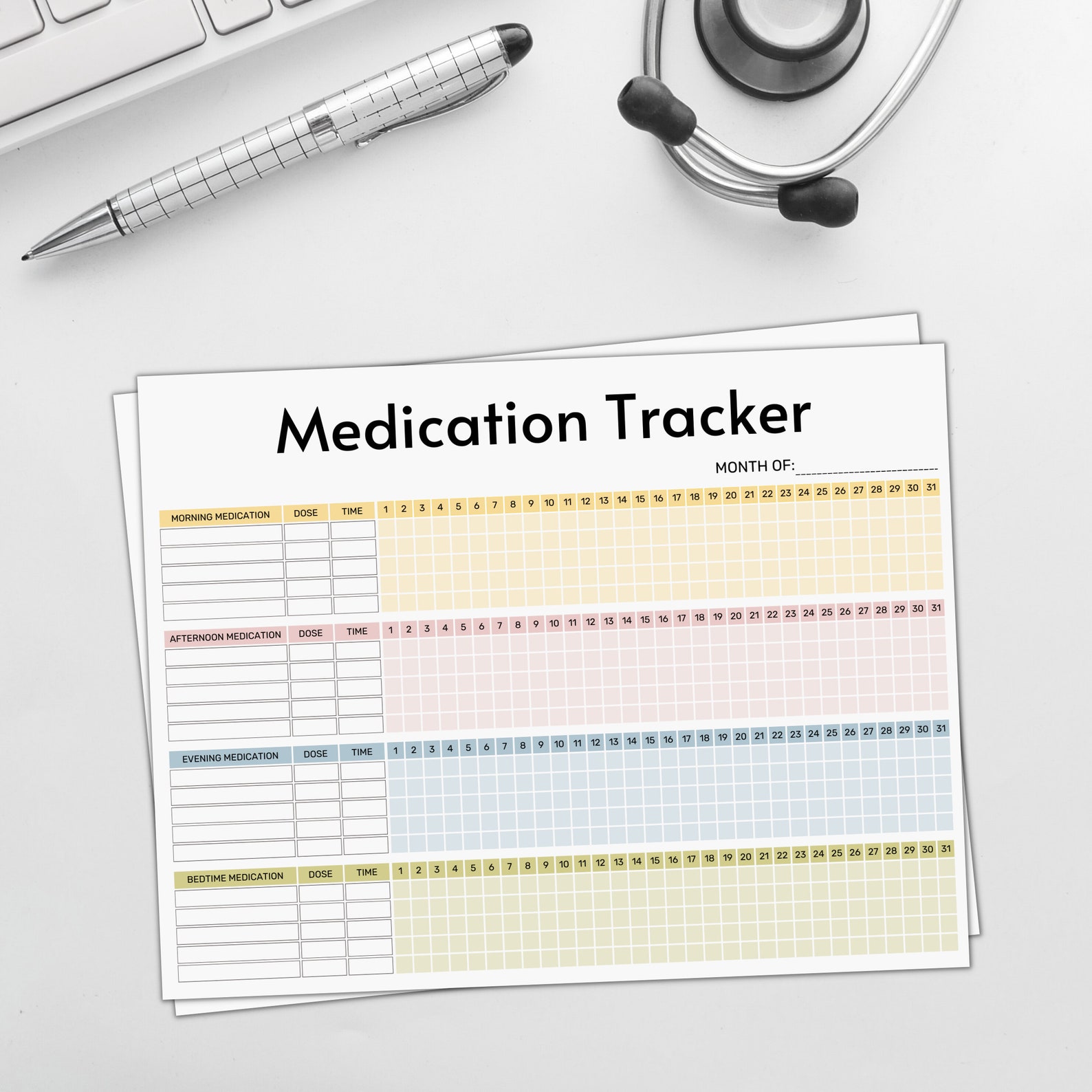Boho Monthly Medication Tracker: Printable Medicine & Supplement Log ...