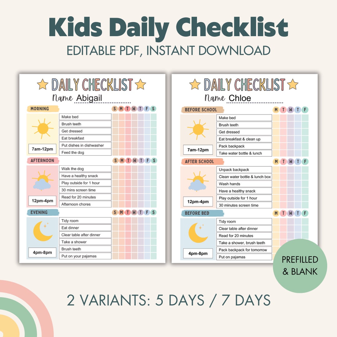 Editable Kids Daily Checklist: Boho Pastel Chore Chart (PDF) - Etsy