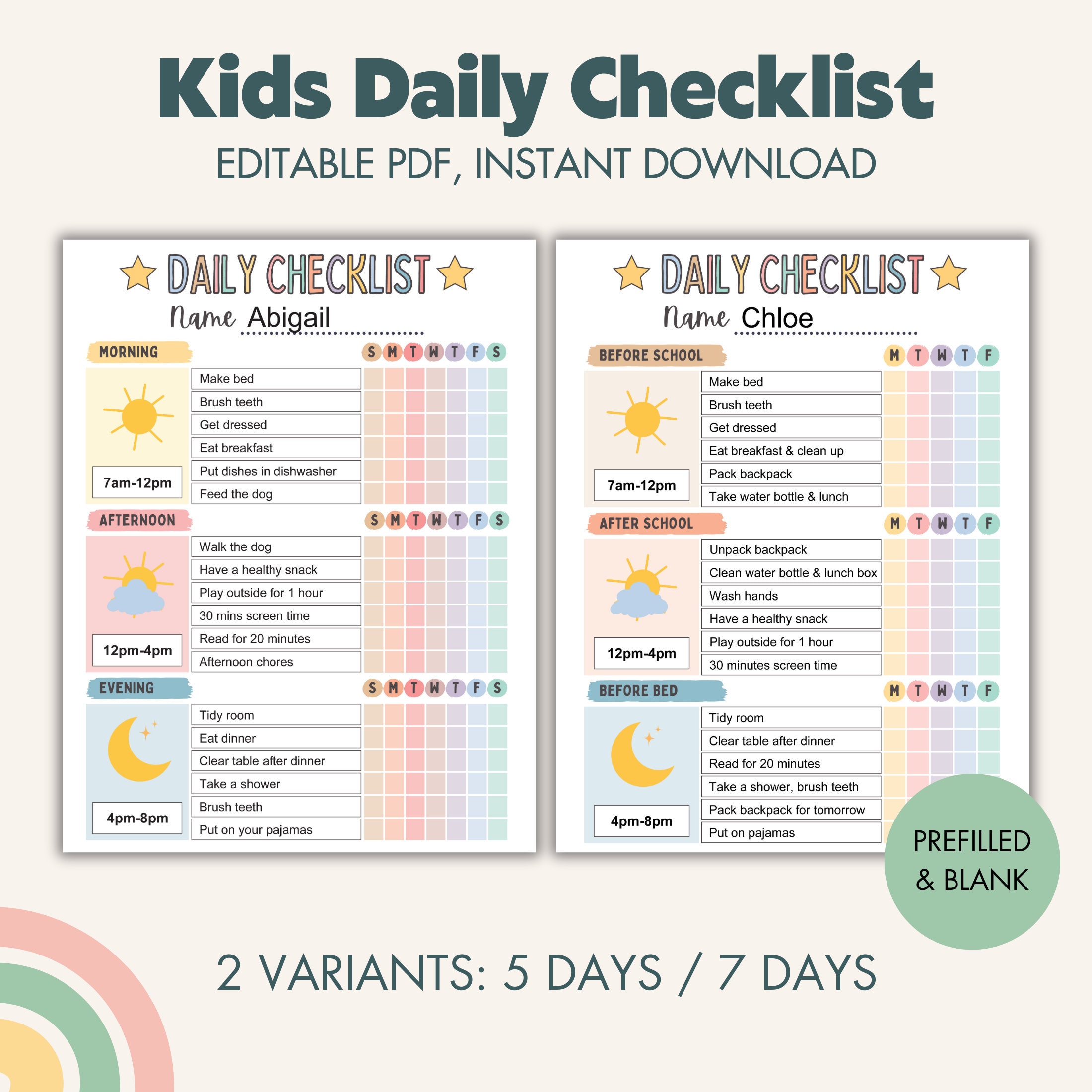 Editable Kids Daily Checklist: Boho Pastel Chore Chart (PDF) - Etsy