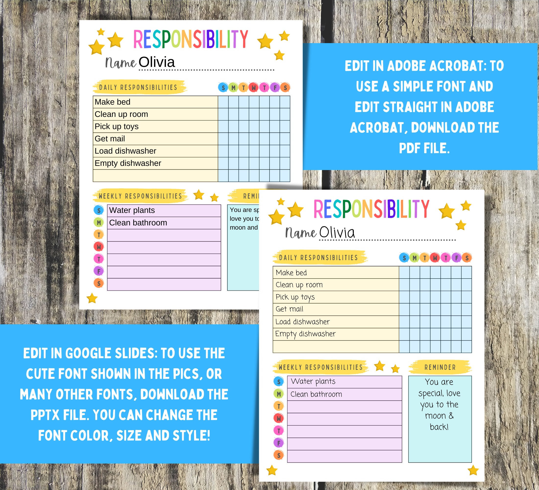 Kids Responsibility Chart, Printable Chore Chart for Kids, No Reward ...