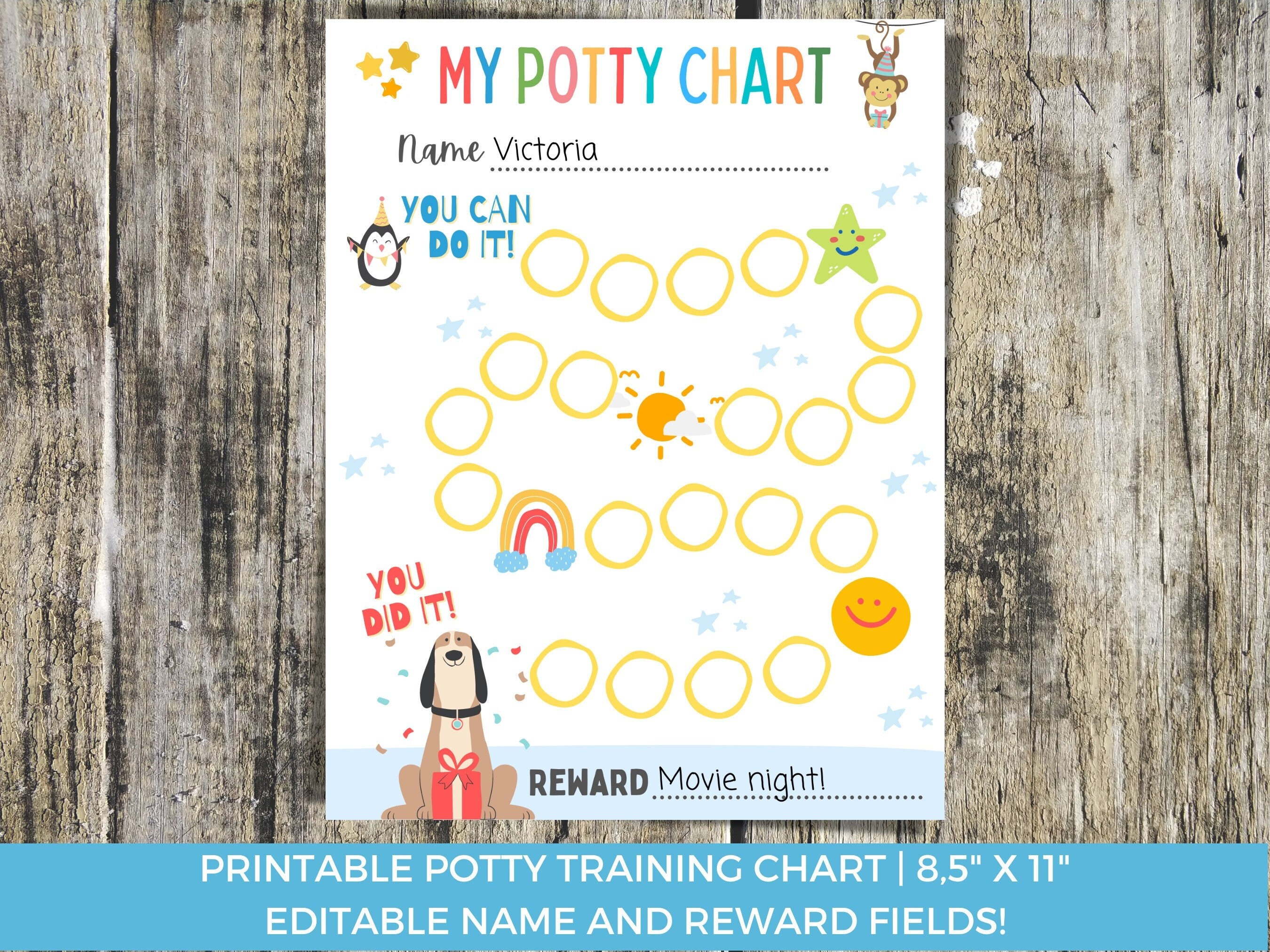 Potty Reward Chart, Printable Potty Training Chart, Toilet Training ...
