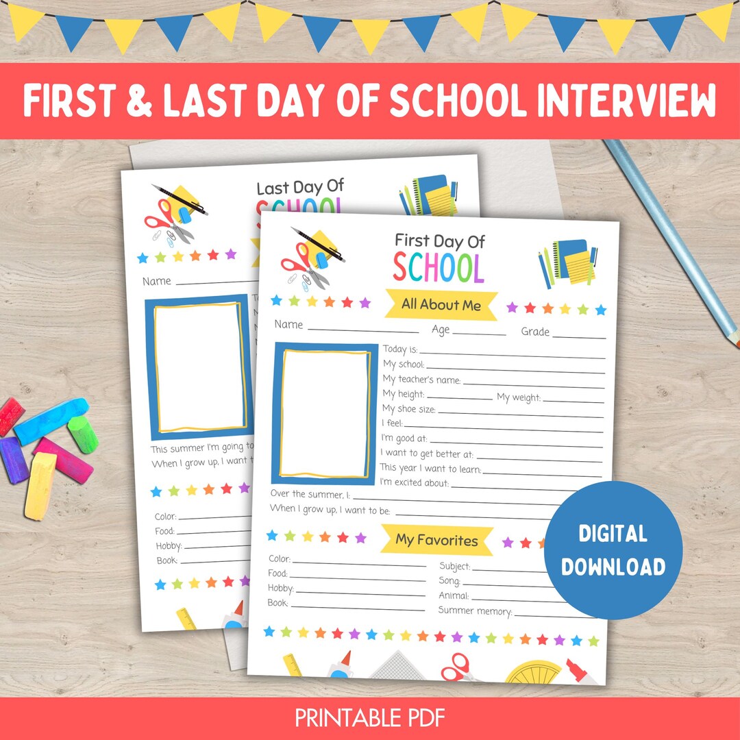 First & Last Day of School Interview: Printable Memory Keepsake (PDF ...
