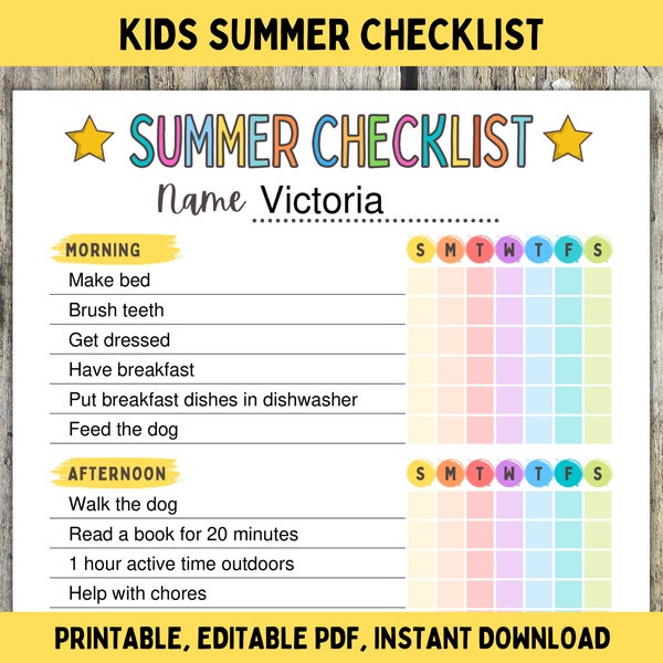 Summer Kids Checklist - Etsy