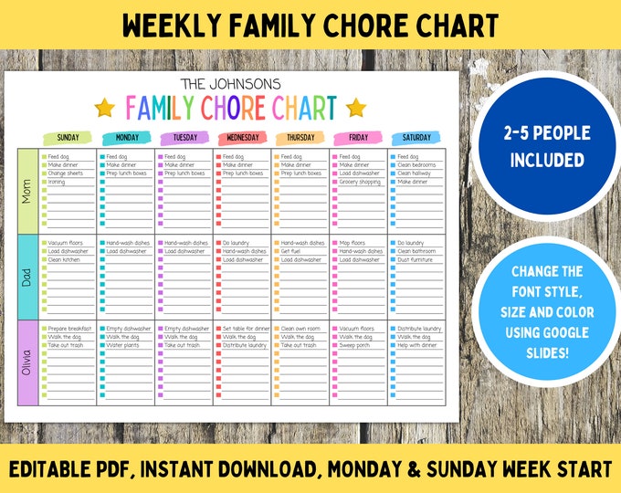 Printable Kids Room Cleaning Guide, Chore Chart Editable PDF, Family ...