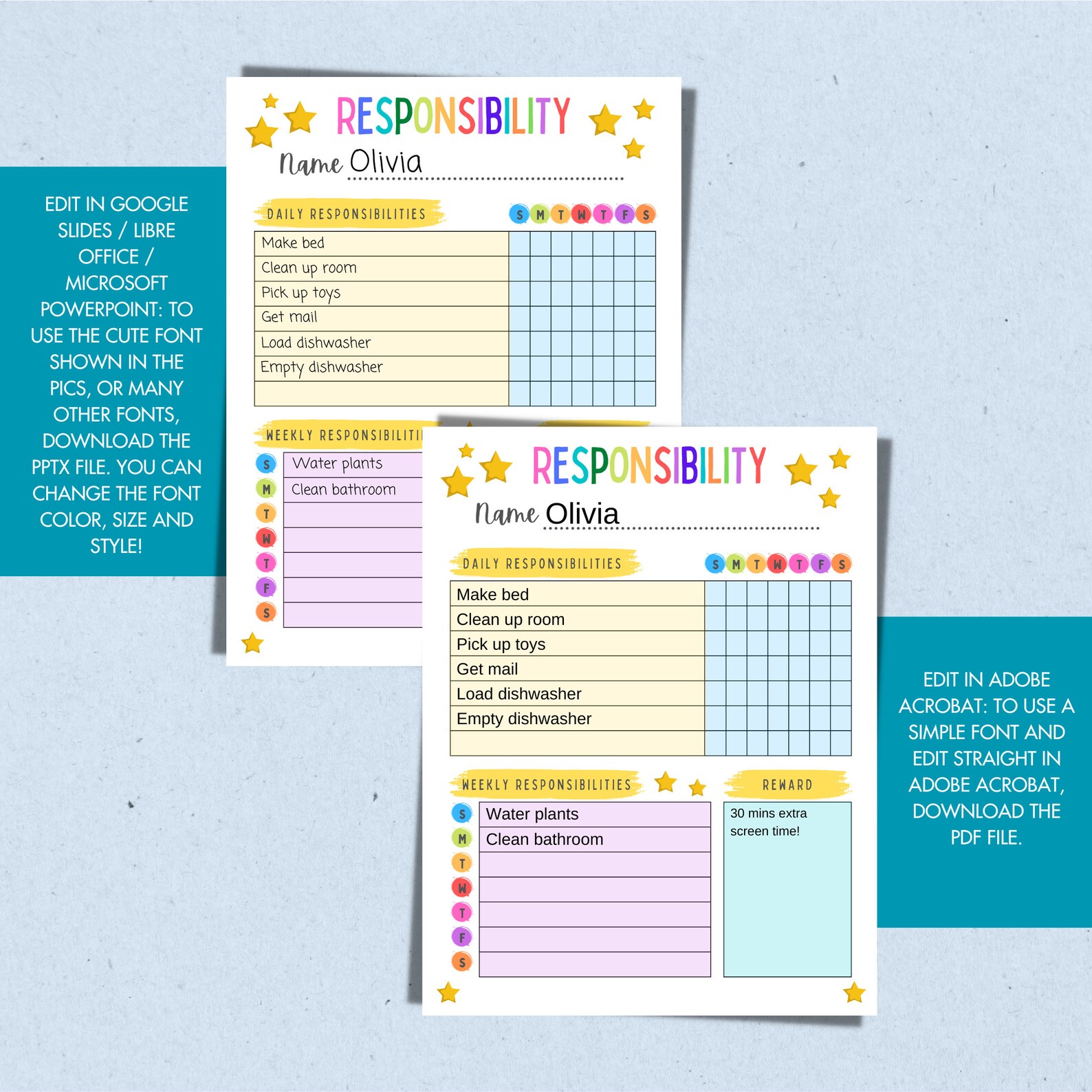 Responsibility Chart for Kids, Responsibility Chart, Printable Chore ...