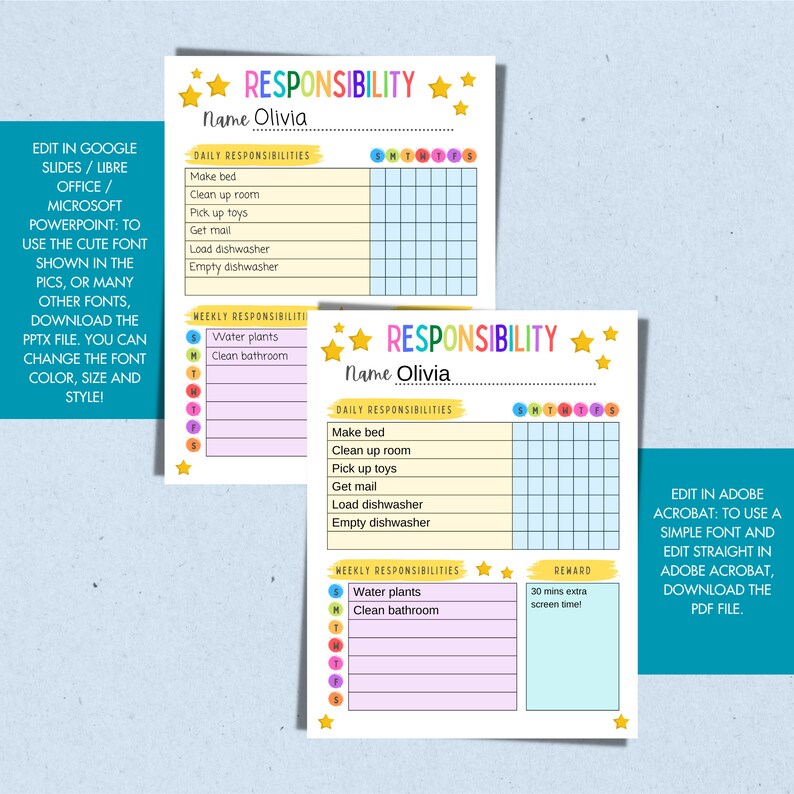 Responsibility Chart for Kids, Responsibility Chart, Printable Chore ...