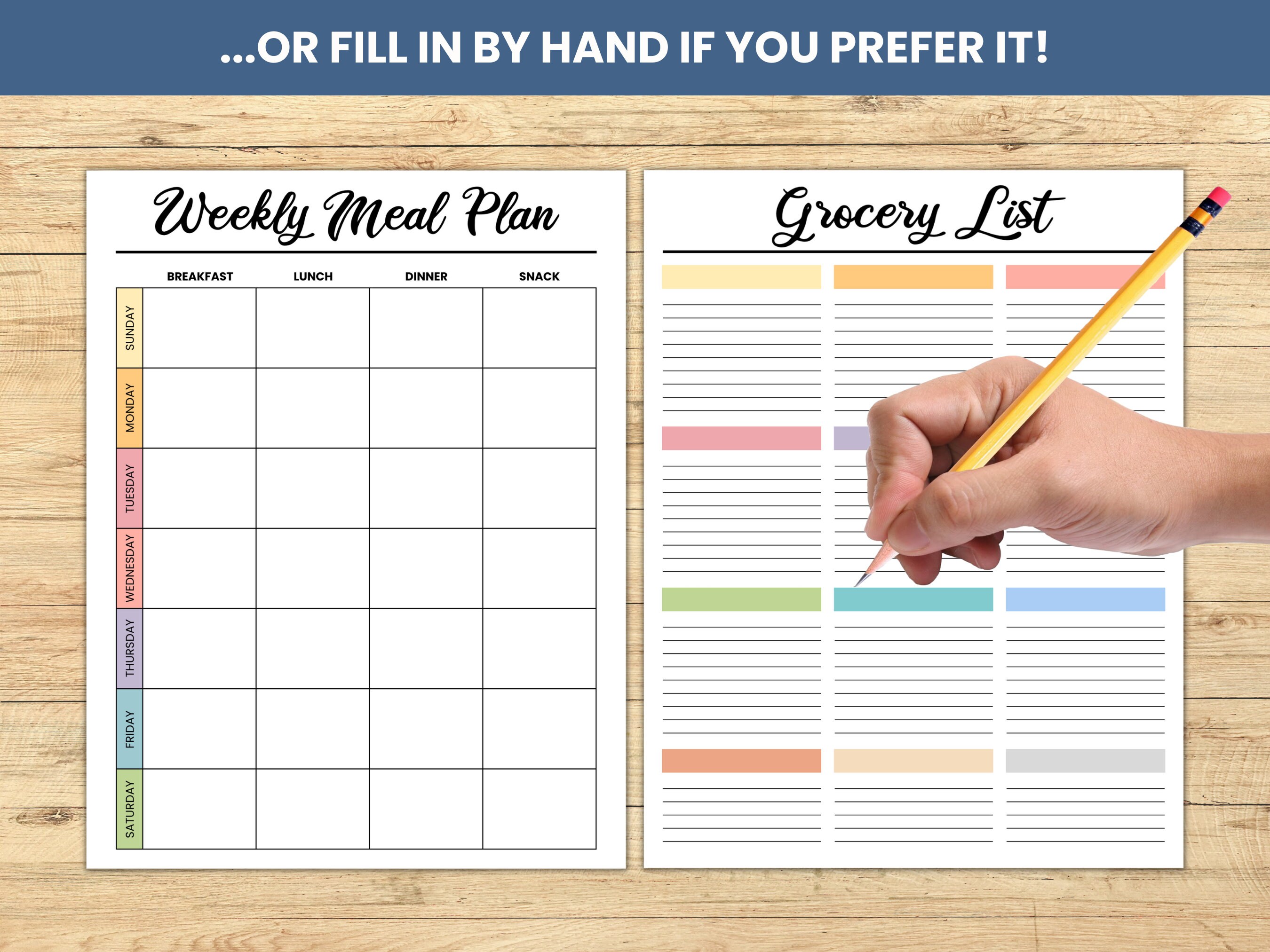 Editable Weekly Meal Planner & Grocery List (printable PDF) - Etsy
