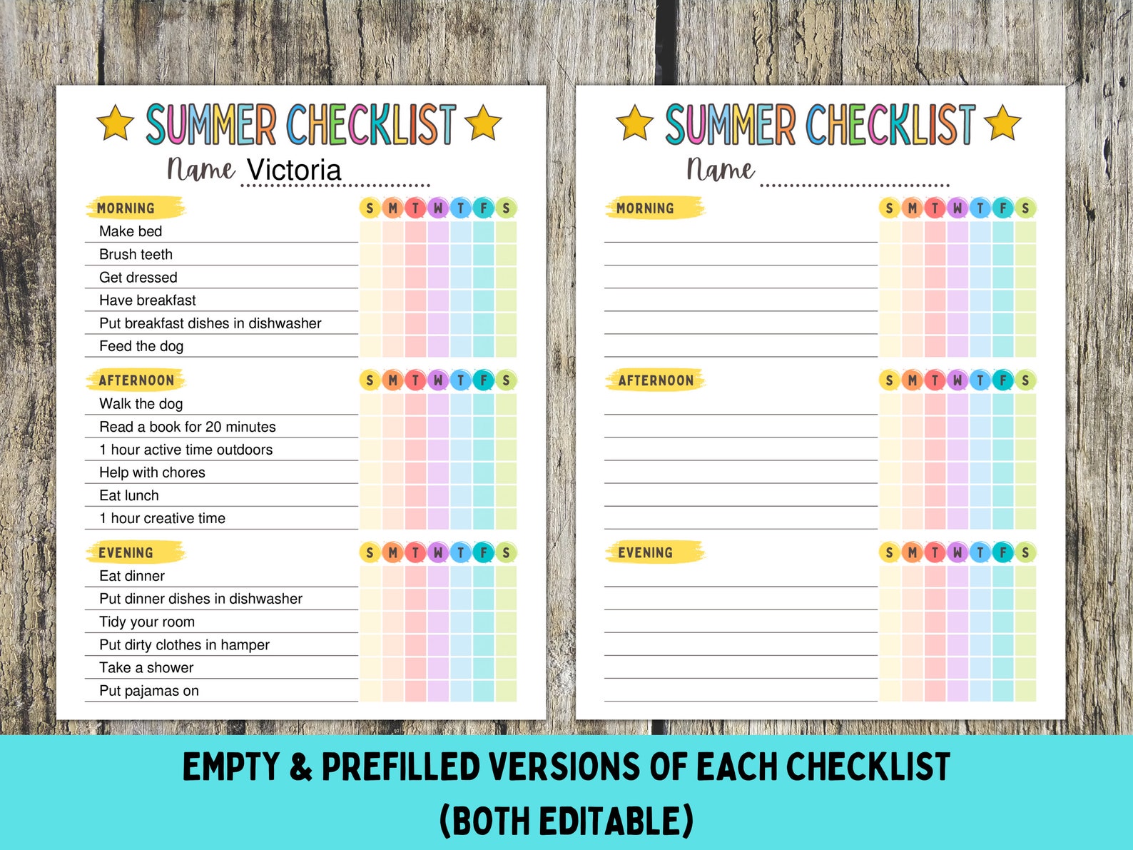 Printable Summer Checklist for Kids, Editable Kids Responsibility Chart ...