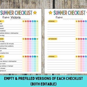 Printable Summer Checklist for Kids, Editable Kids Responsibility Chart ...