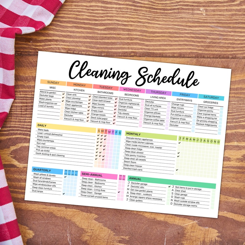 Editable Cleaning Schedule: Weekly, Monthly, Yearly Chore Chart (PDF ...