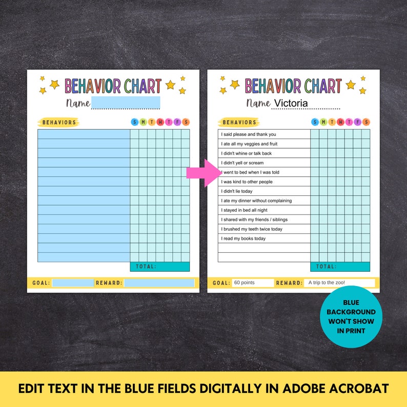 Editable Behavior Chart for Kids, Printable Behavior Chart, Toddler ...