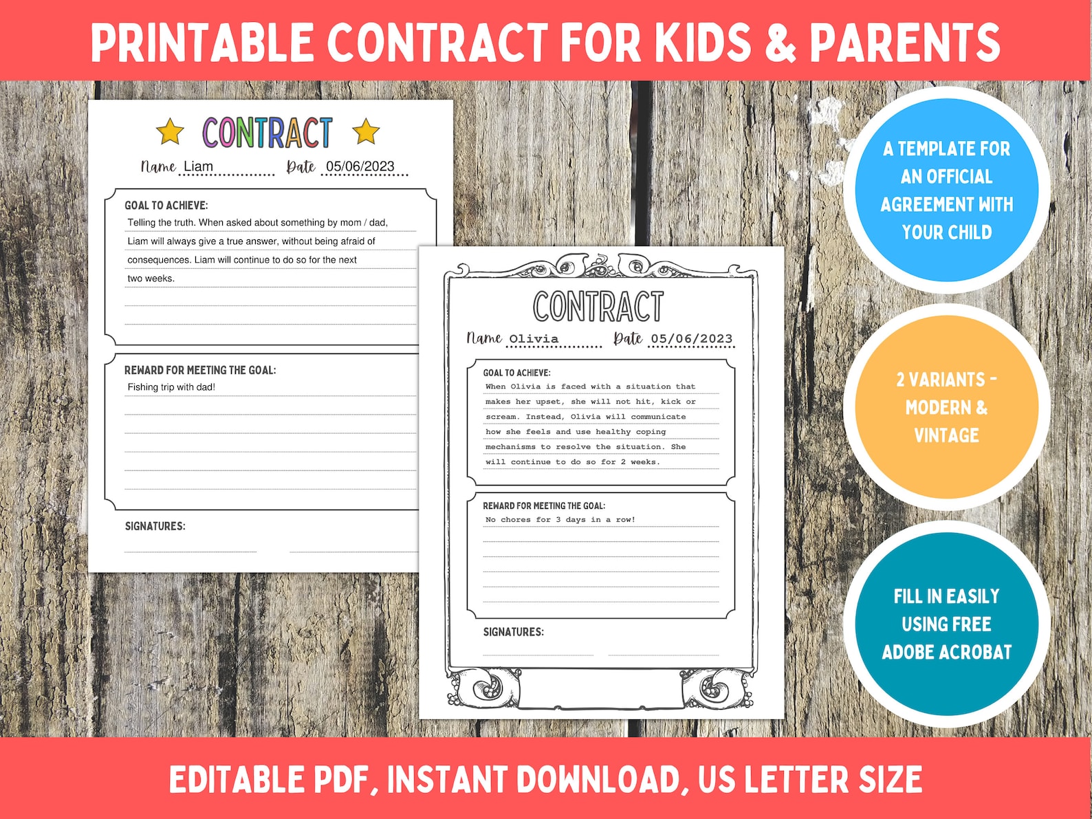 Printable Behavior Contract: Editable Parent-kids Agreement (PDF) - Etsy