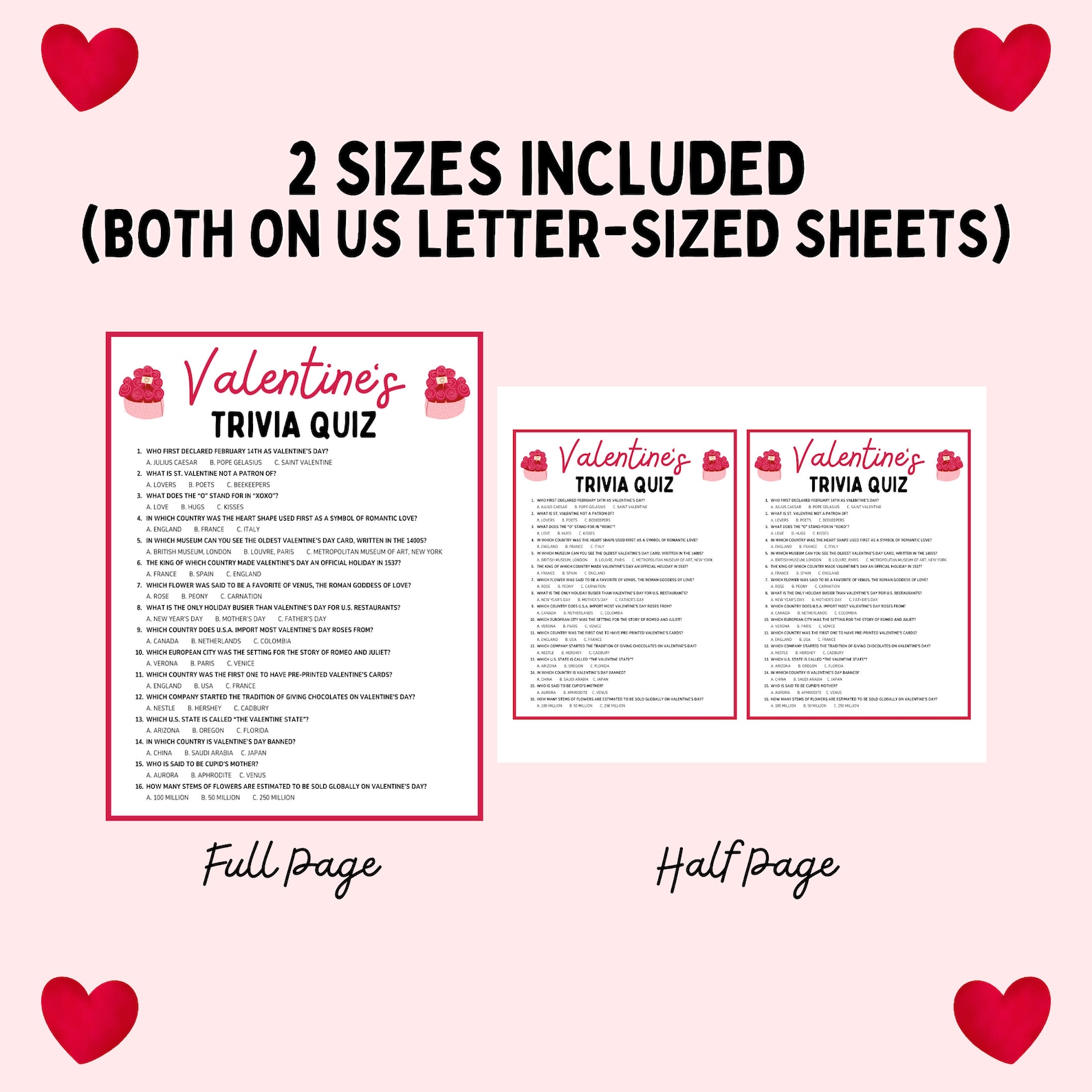 Valentines Day Trivia Game, Valentines Day Trivia Quiz, Valentine Day ...