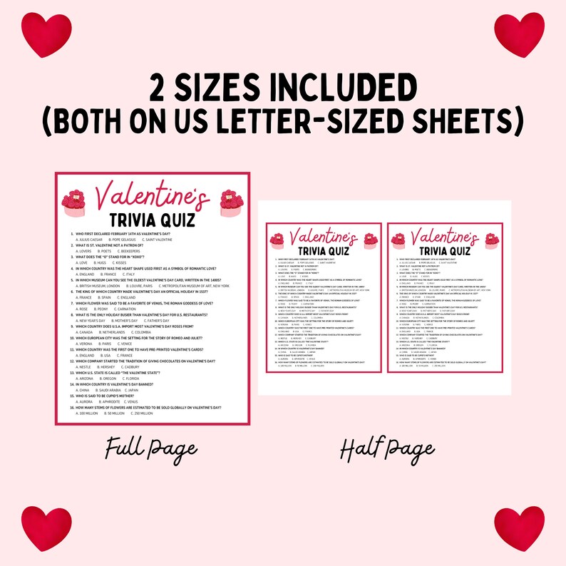 Valentines Day Trivia Game, Valentines Day Trivia Quiz, Valentine Day ...