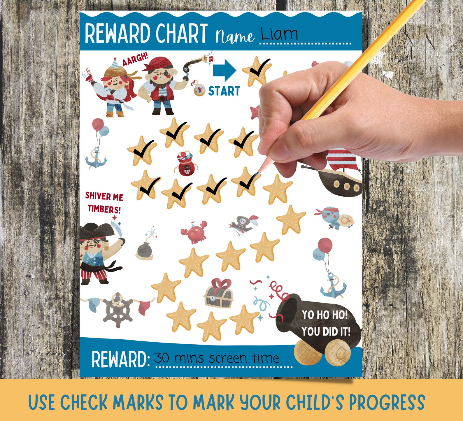 Pirates Reward Chart for Kids, Printable Toddler Sticker Chart ...
