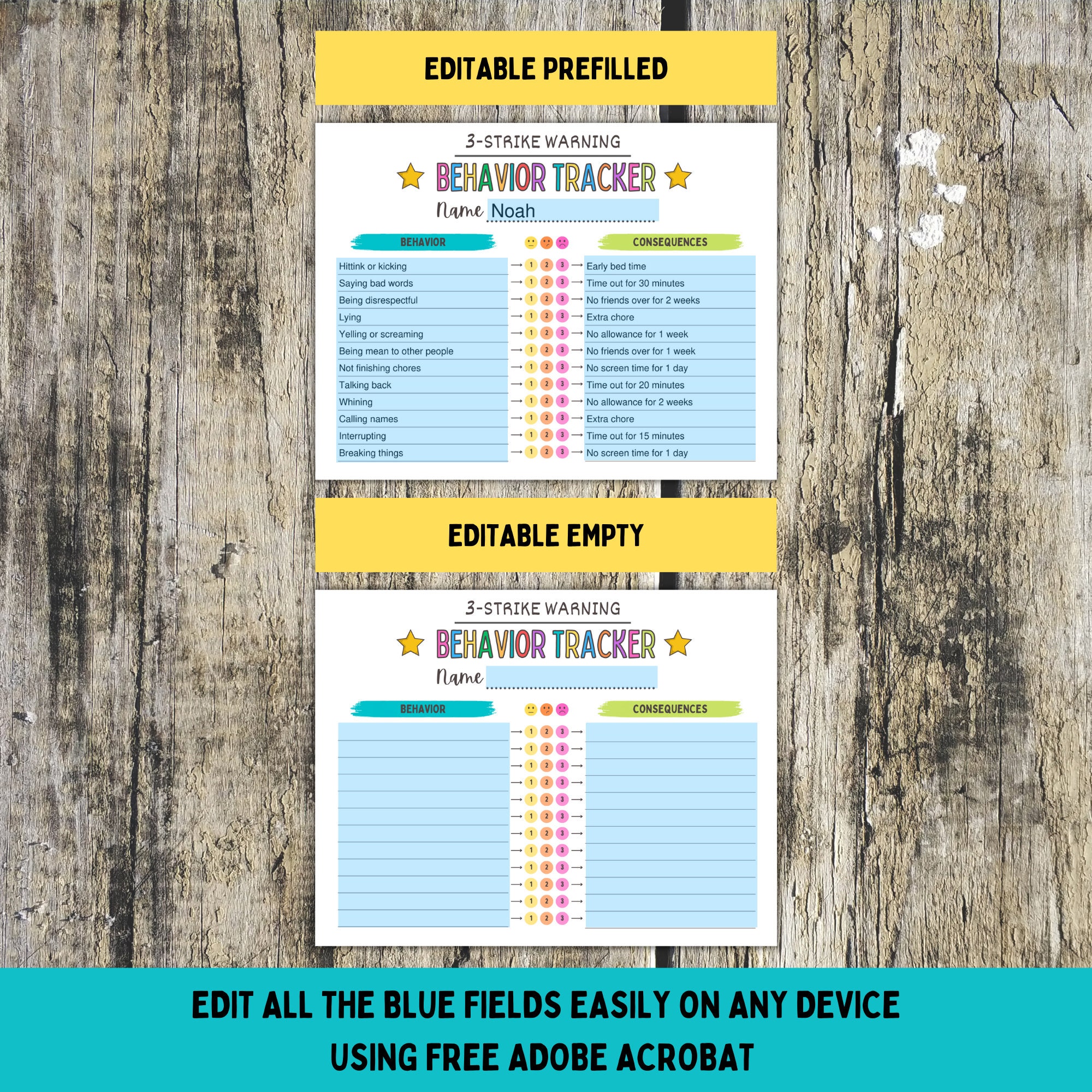 3-strike Behavior Chart: Editable Kids Behavior Tracker (digital PDF ...