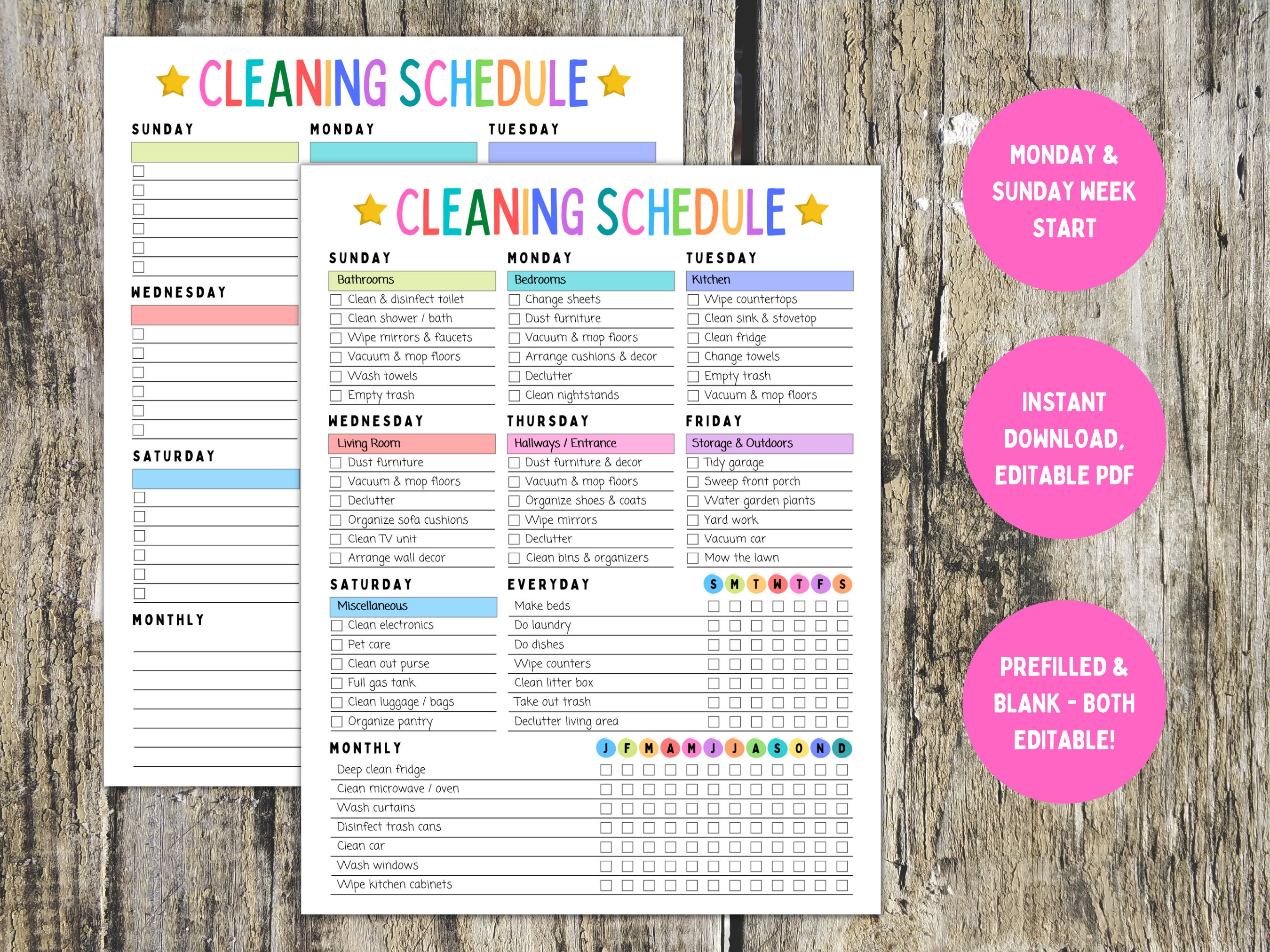 Editable Cleaning Schedule, Printable Cleaning Planner, Weekly Cleaning ...