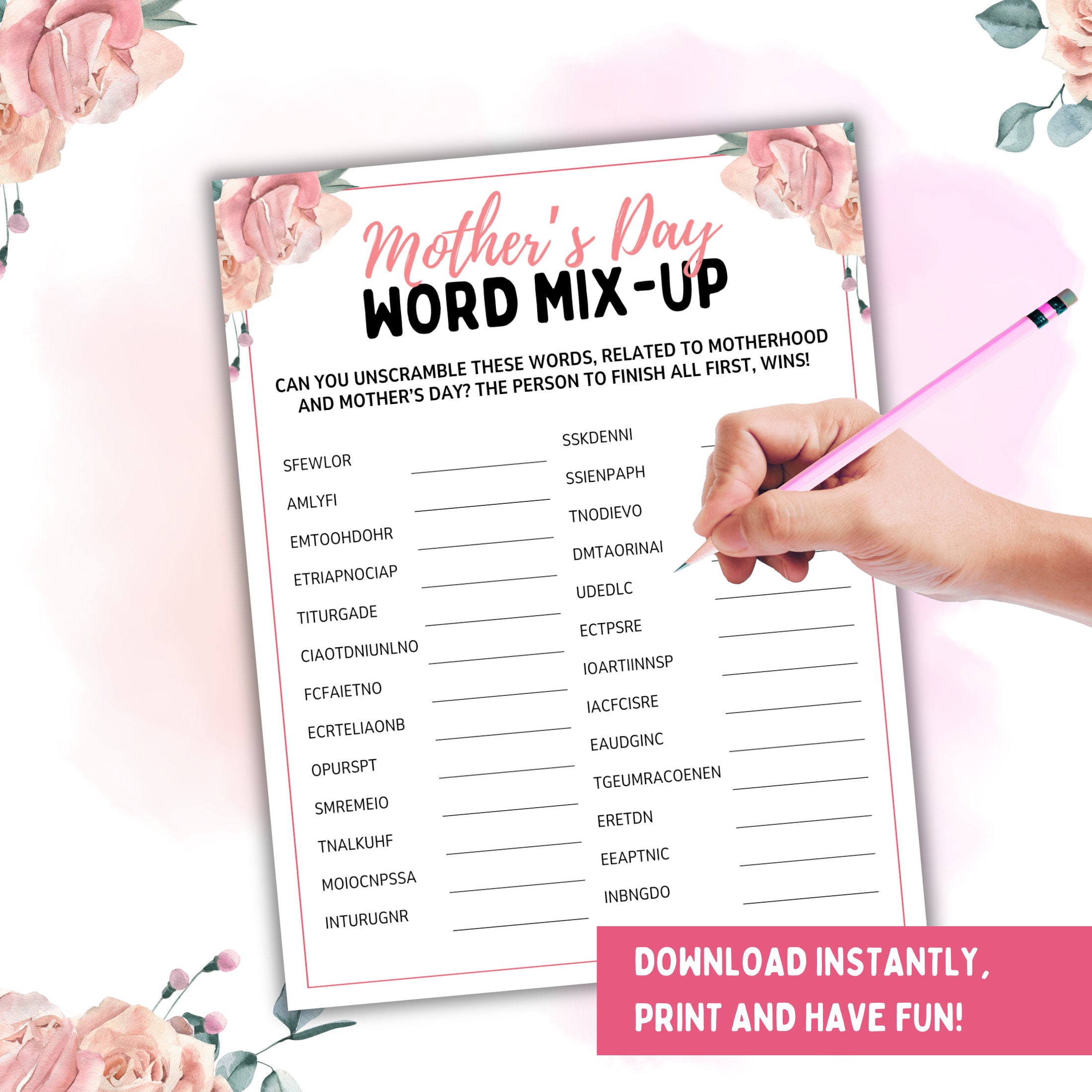 Mother's Day Word Unscramble, Printable Word Scramble Game, Mothers Day ...