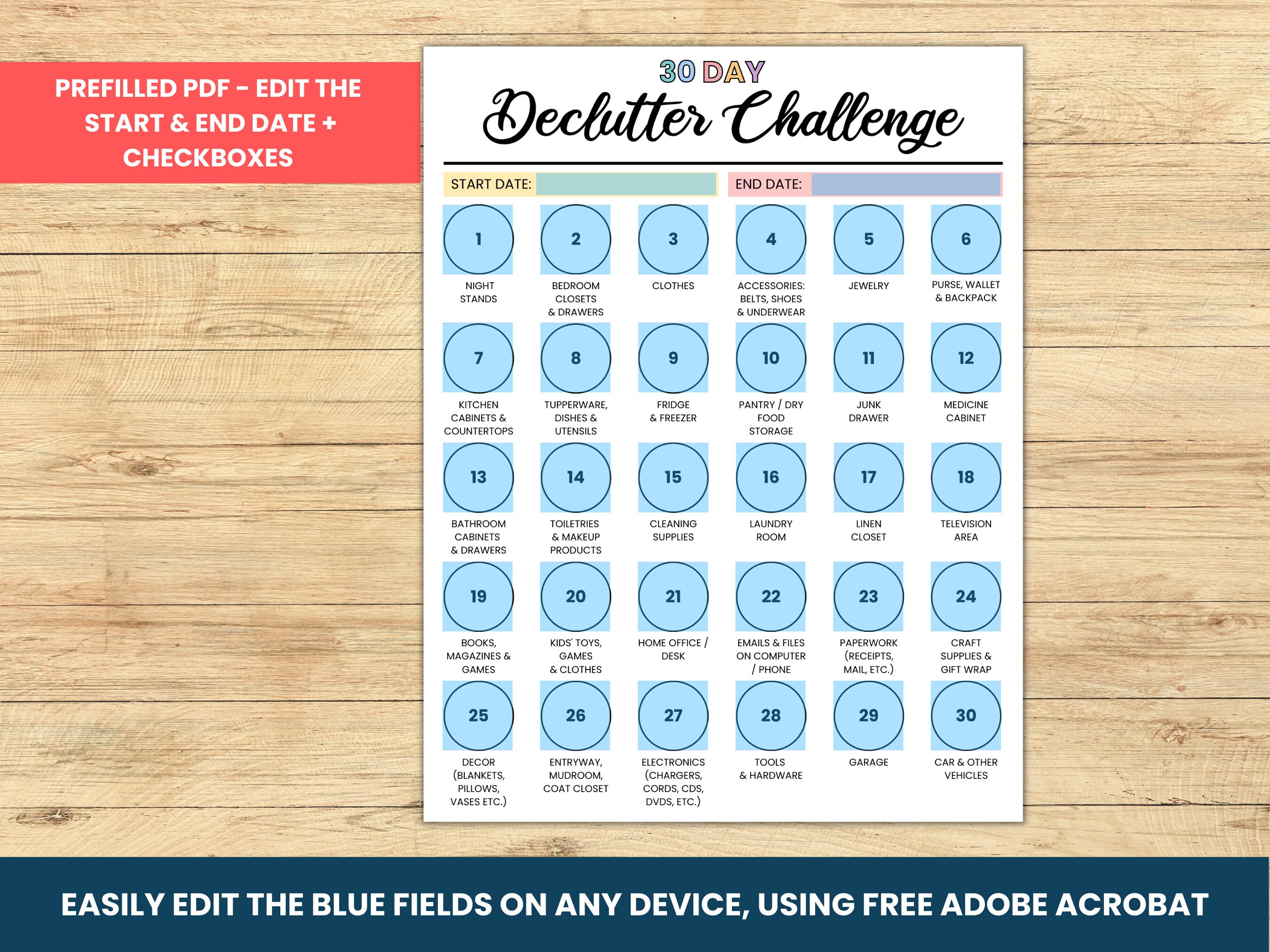 Printable Declutter Challenge, Editable 30 Day Challenge, Decluttering ...