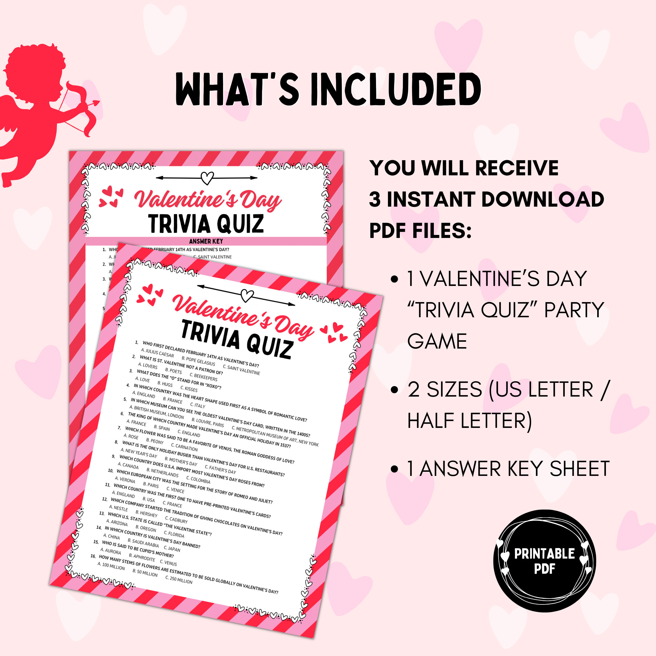 Valentines Trivia Game, Printable Valentines Day Trivia Quiz, Kids ...