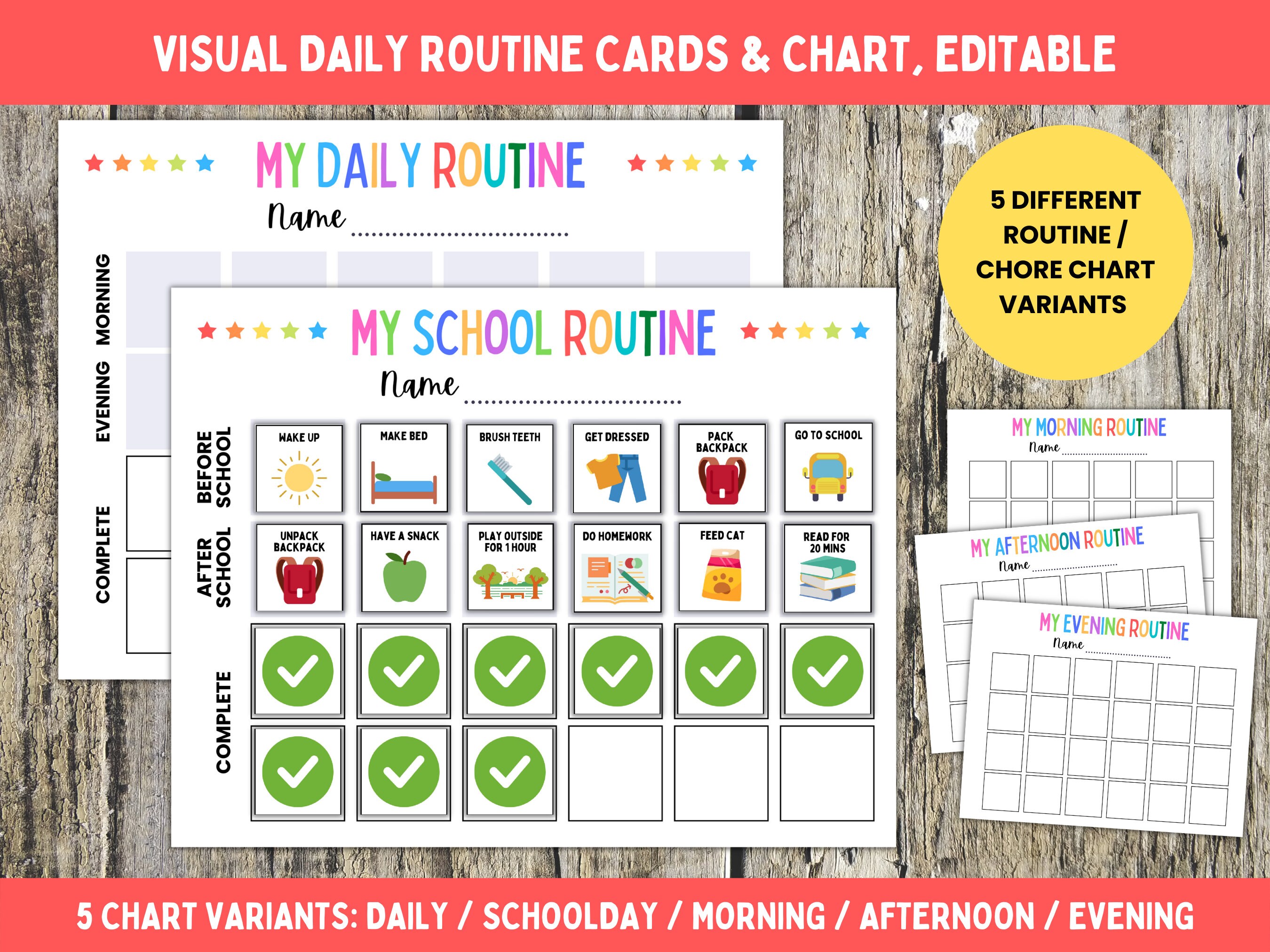 Printable Daily Routine Chart for Kids Visual Morning - Etsy Hong Kong