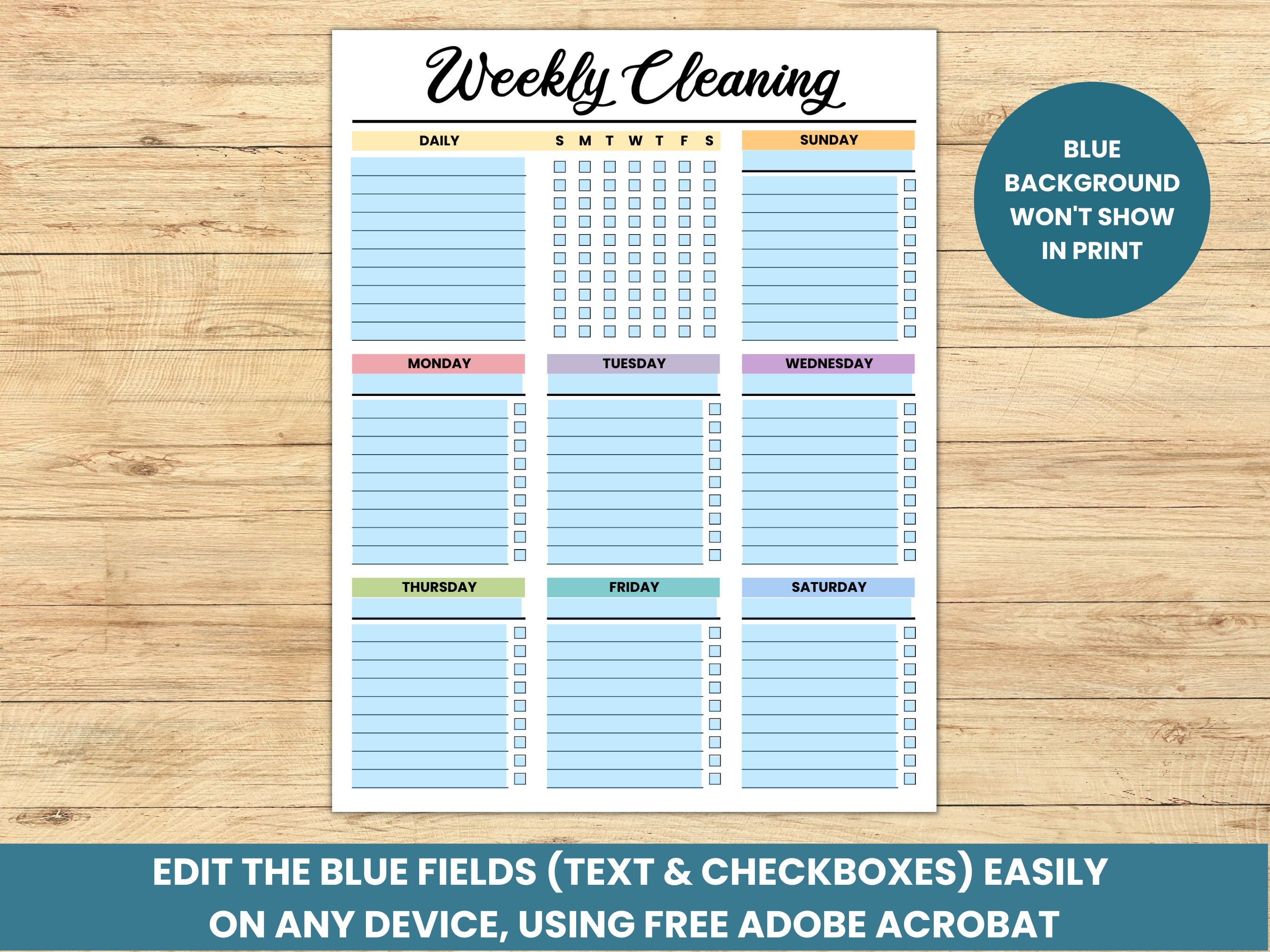 Editable Weekly Cleaning Checklist Printable Cleaning - Etsy Australia