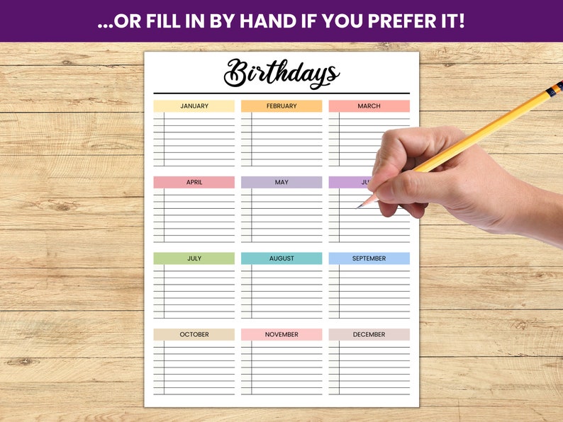Editable Birthday Tracker Printable Birthday List Birthday - Etsy